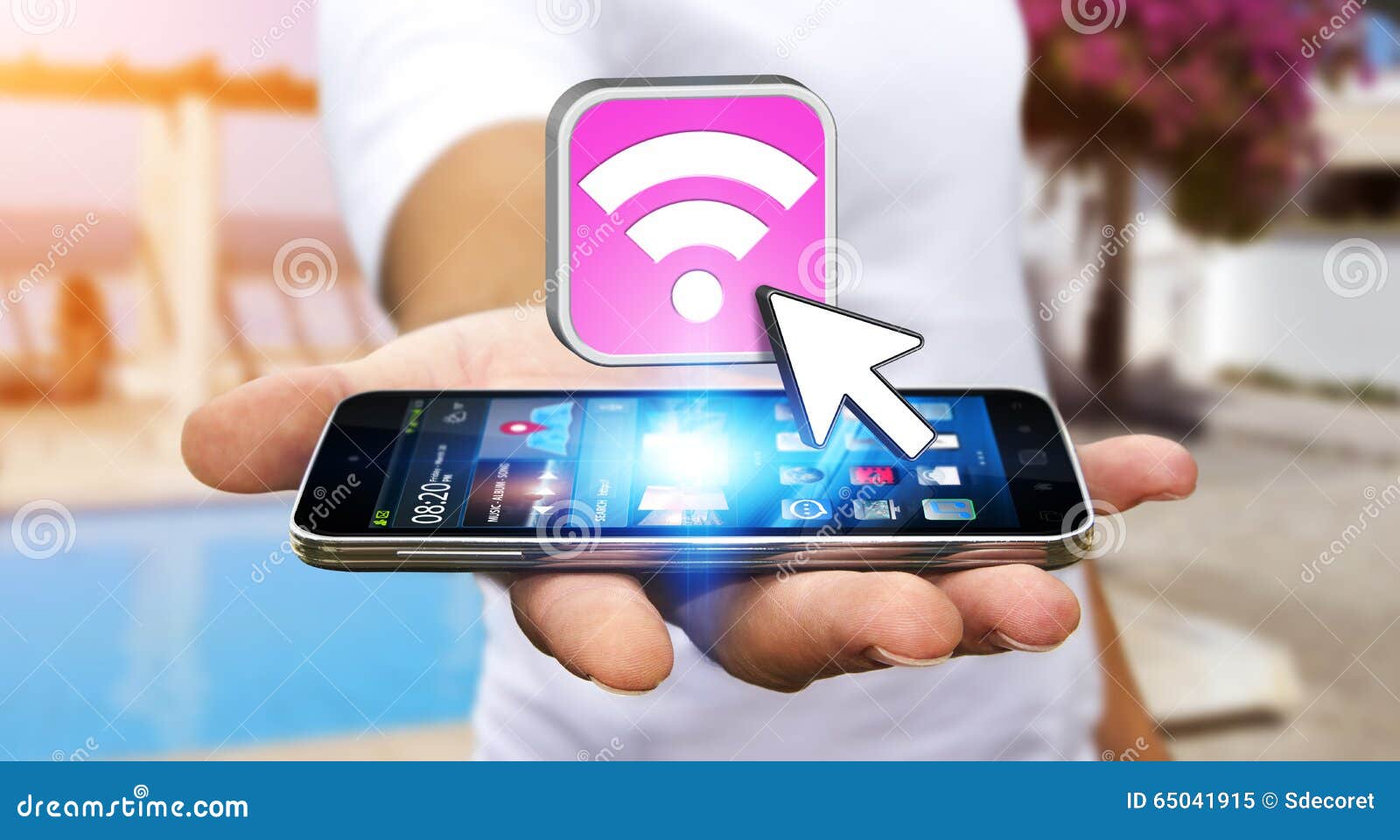 Young Man Using Modern Mobile To Connect with Wifi Stock Illustration ...