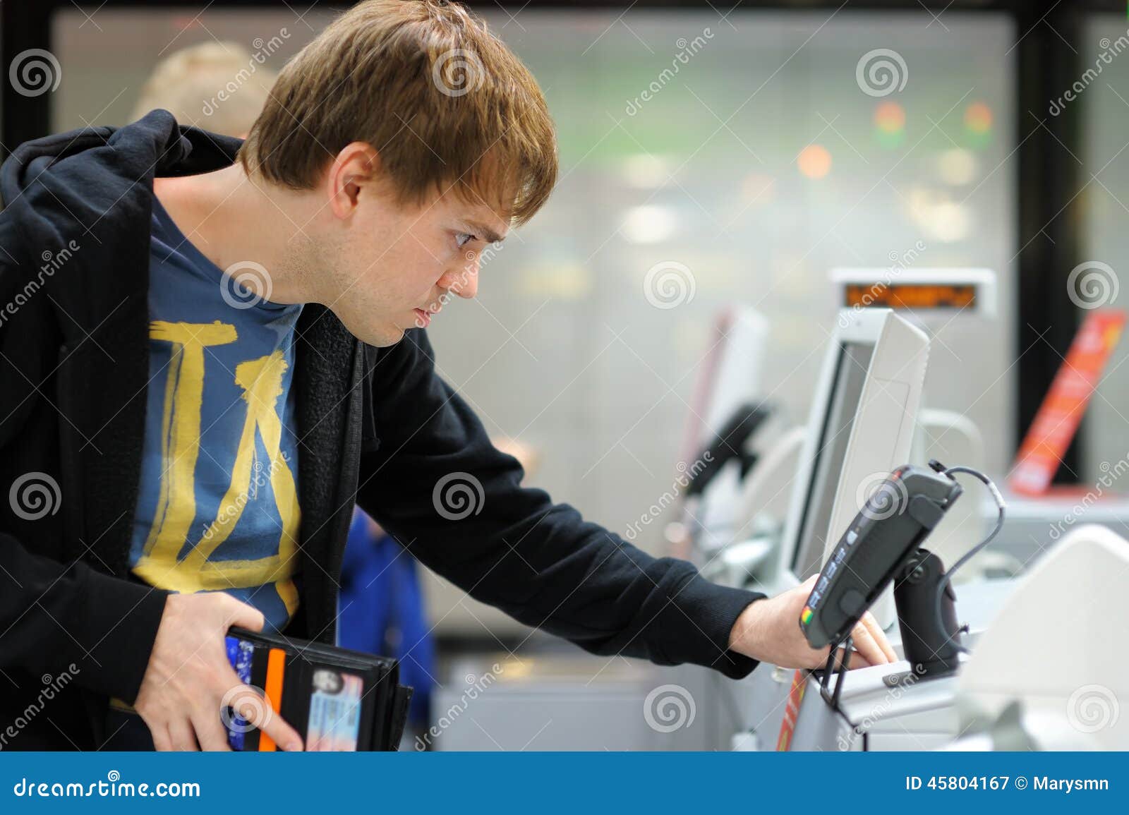Young Man Using Pos Terminal at the Shop Stock Image - Image of ...