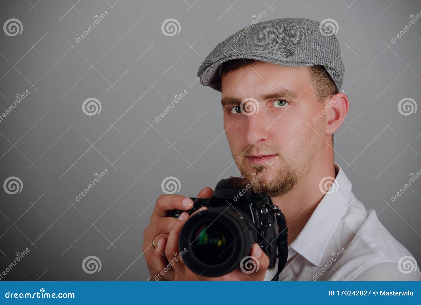 Young Man Using a Professional Camera Stock Image - Image of happy ...