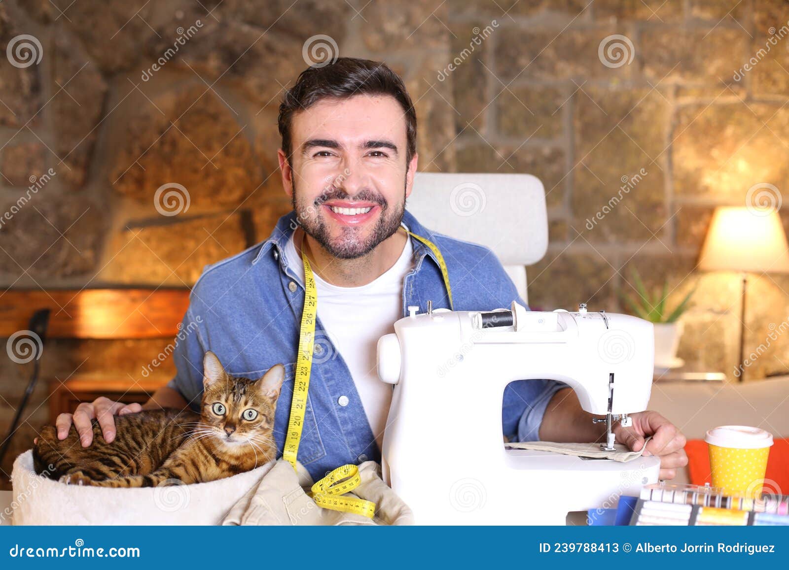 Young Man Using Sewing Machine Stock Image - Image of hand, craft ...