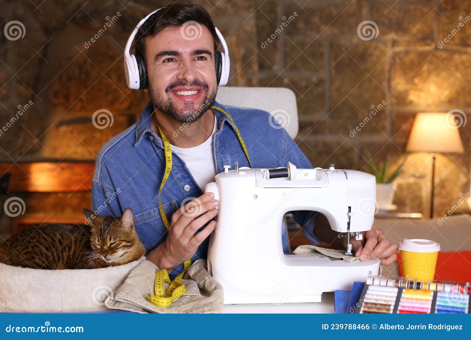 Young Man Using Sewing Machine Stock Photo - Image of design, handmade ...