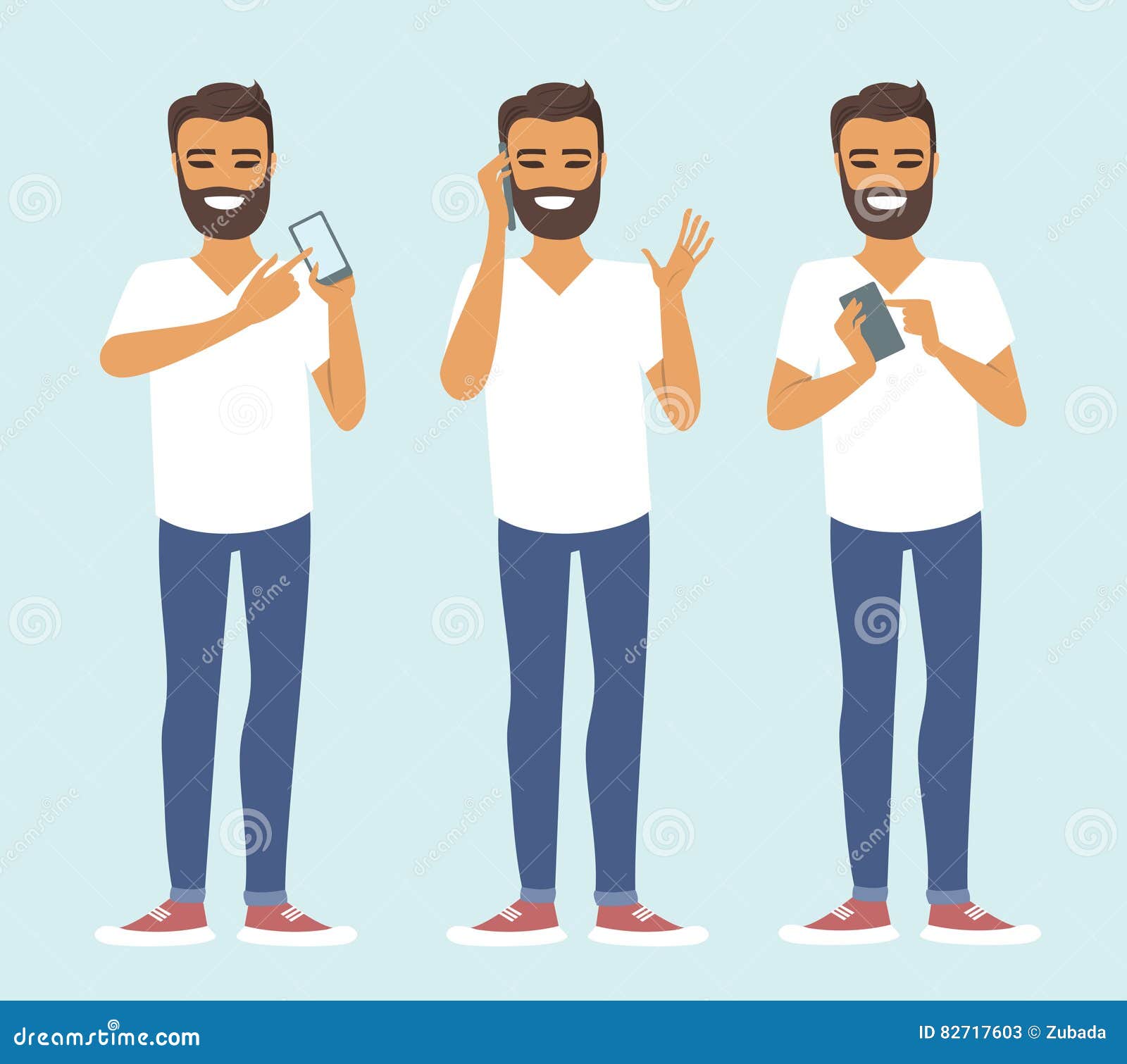 Young man using smartphone stock vector. Illustration of hipster - 82717603