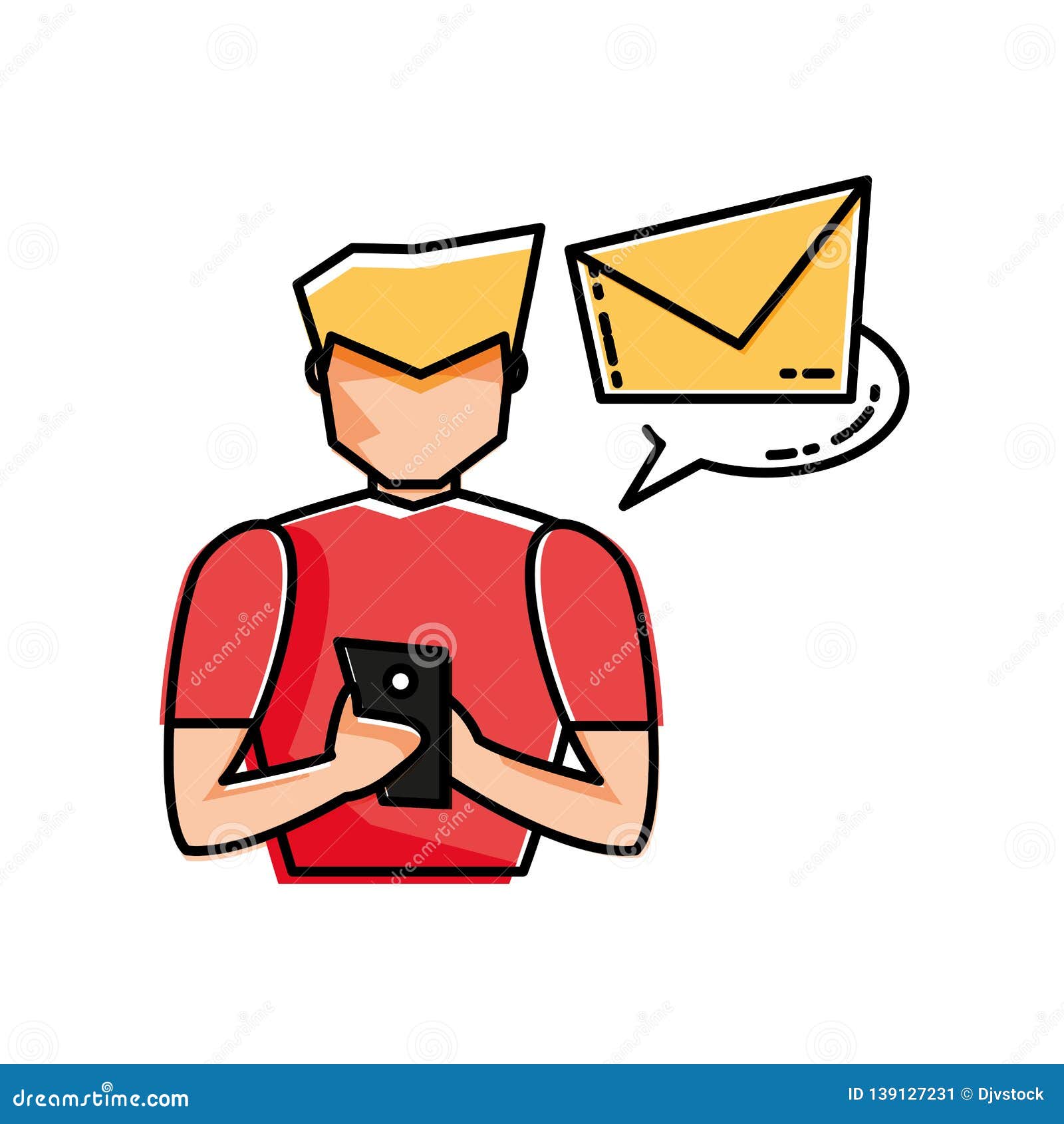 Young Man Using Smartphone Sending Email Stock Vector - Illustration of ...