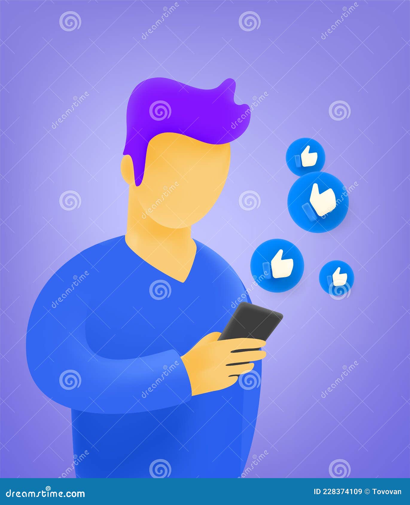 Young Man Using Social Media Via Smartphone Stock Vector - Illustration ...