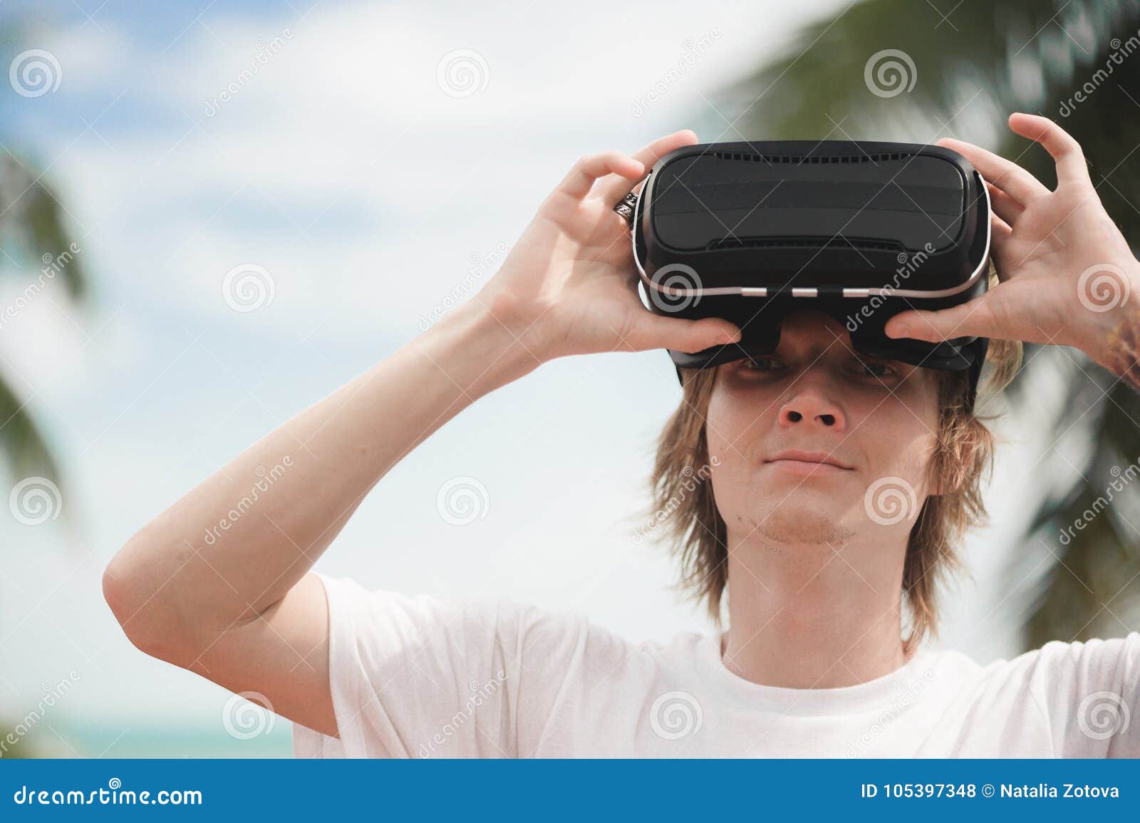 Young Man Using Virtual Reality Glasses Stock Photo - Image of gaming ...