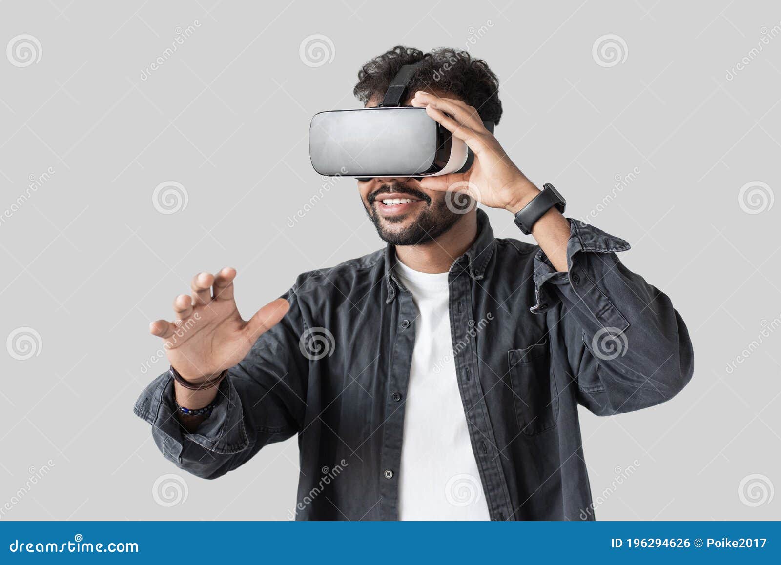 Young Man Using Virtual Reality Headset. VR, Future, Gadgets ...