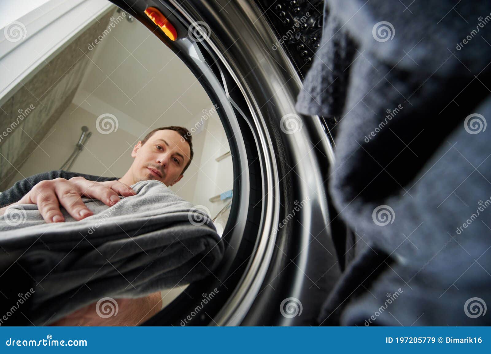 Young Man Using Washing Machine Stock Image - Image of cleaning, load ...