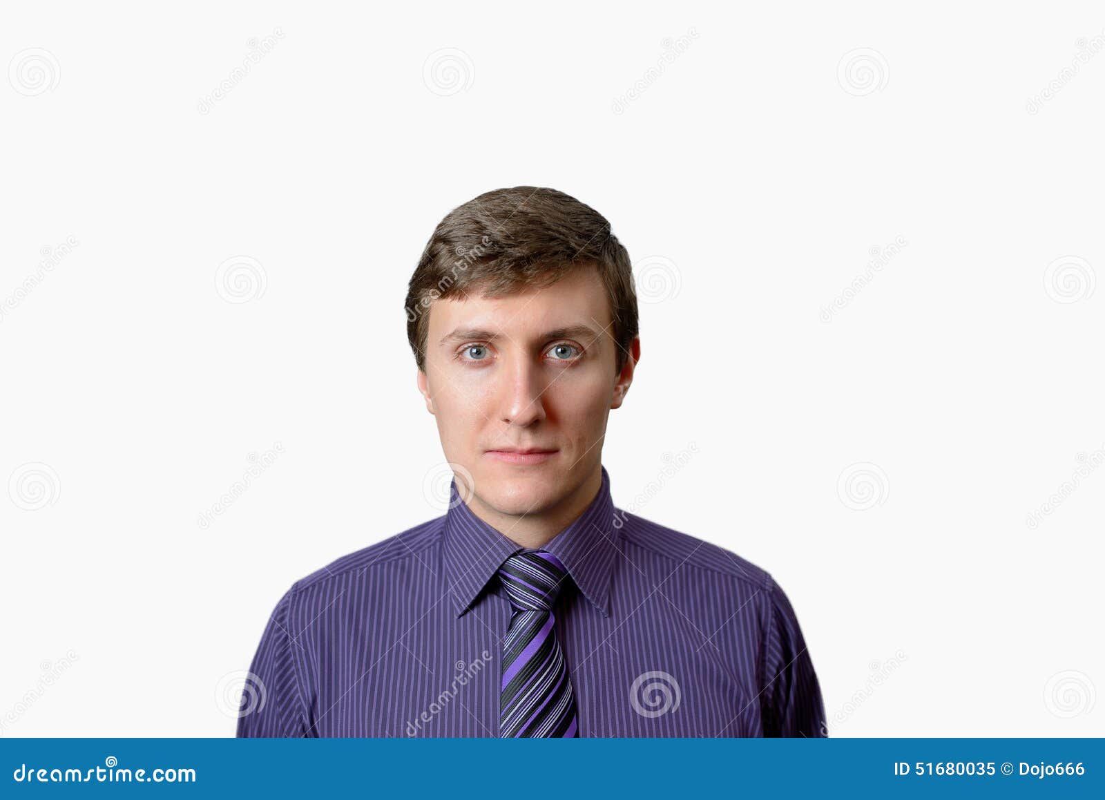 The Young Man in a Violet Shirt and a Tie on White Background Stock ...