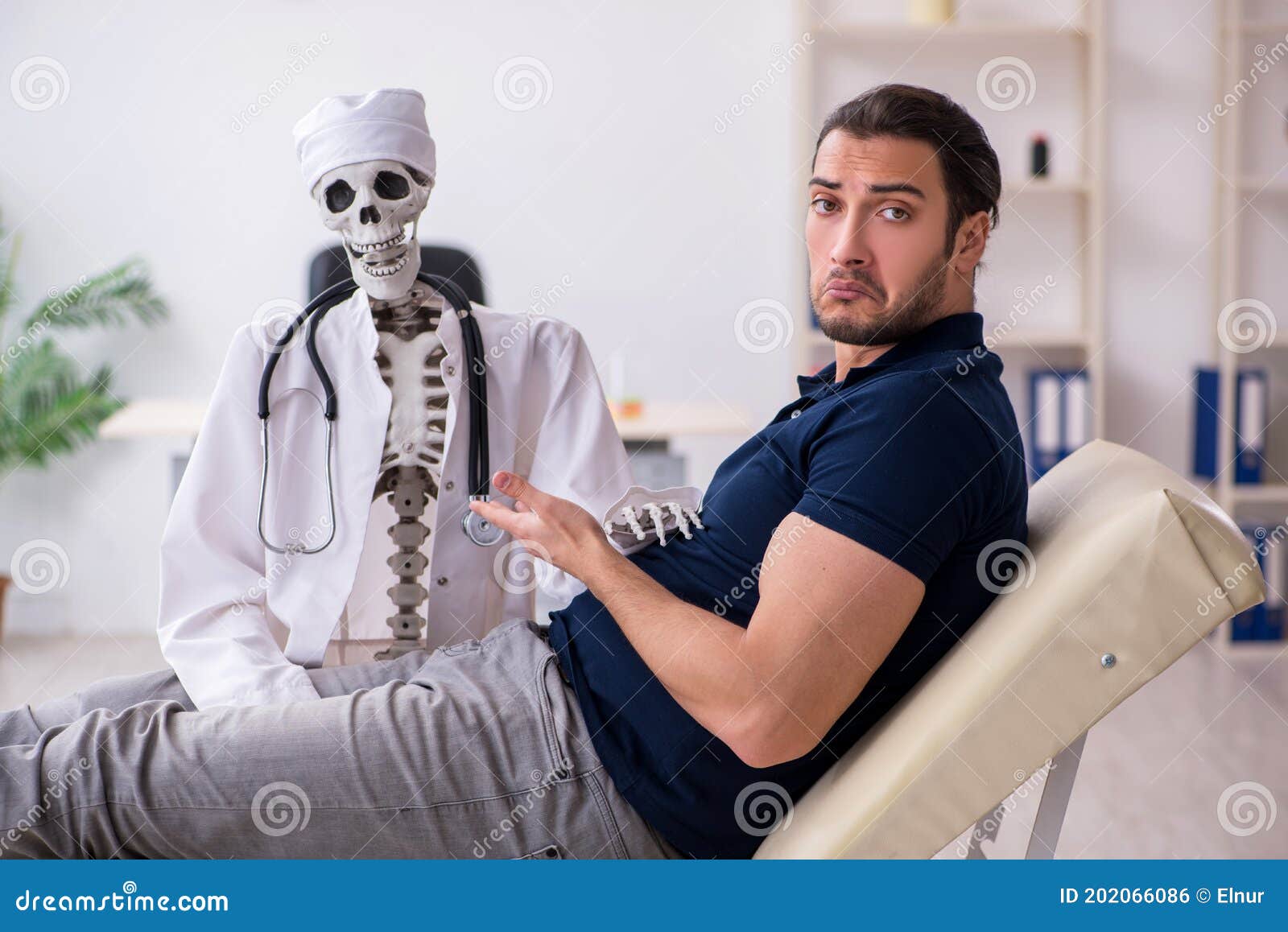 Young Man Visiting Dead Doctor Stock Photo - Image of humor, illness ...