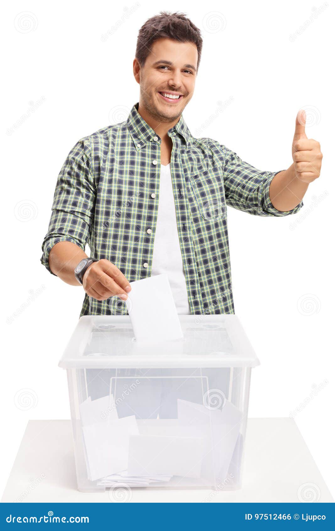 Young Man Voting and Making a Thumb Up Sign Stock Photo - Image of ...