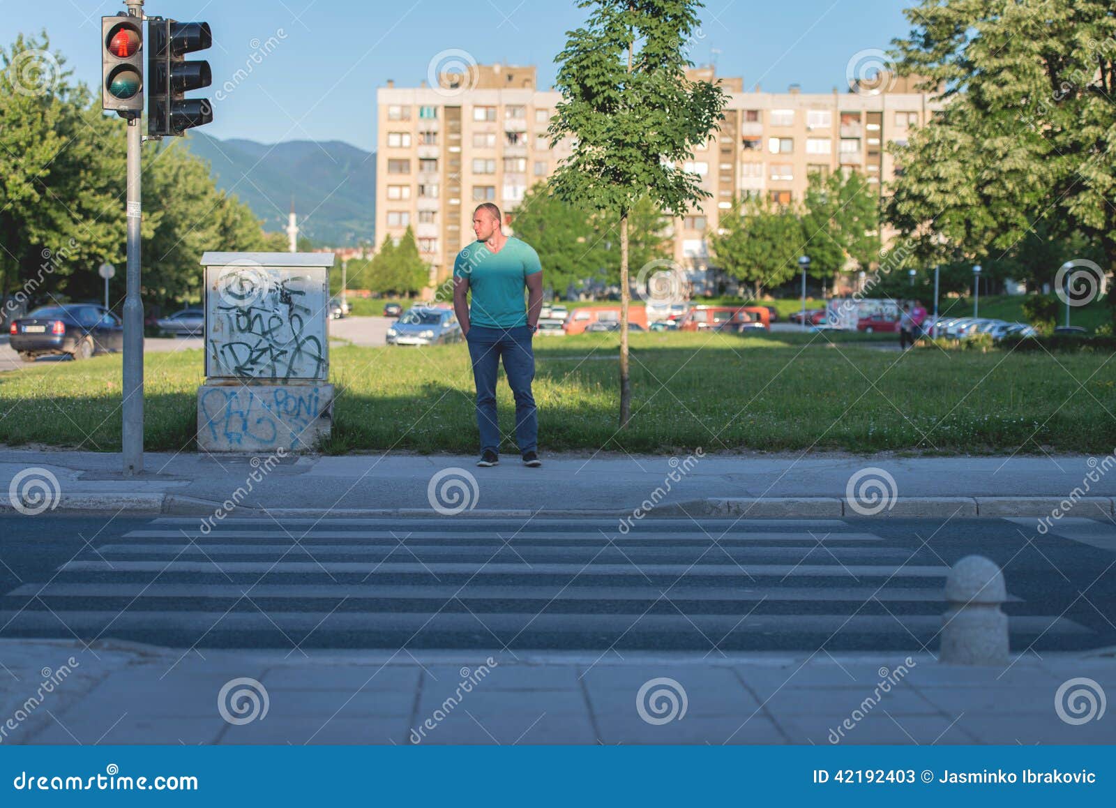Young Man Waiting for Green Light Stock Image - Image of stoplight ...