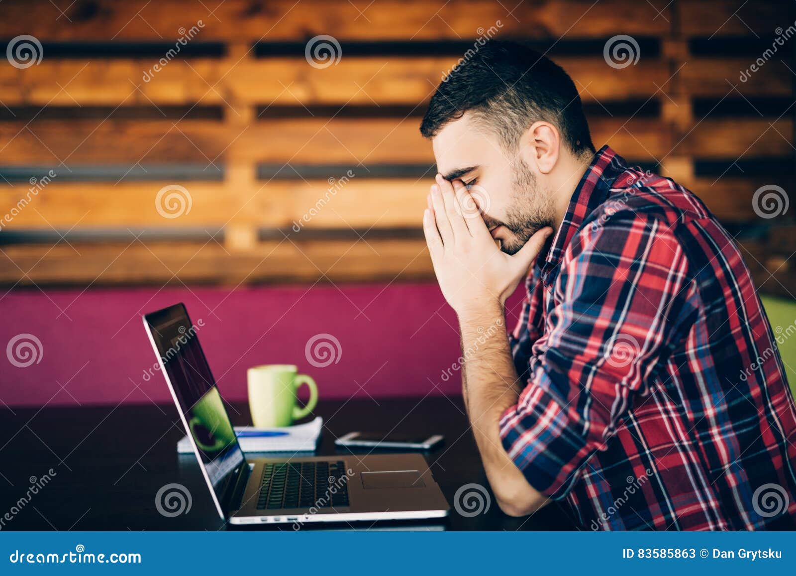 Young Man Waiting at Table on Laptop Stock Image - Image of chief ...
