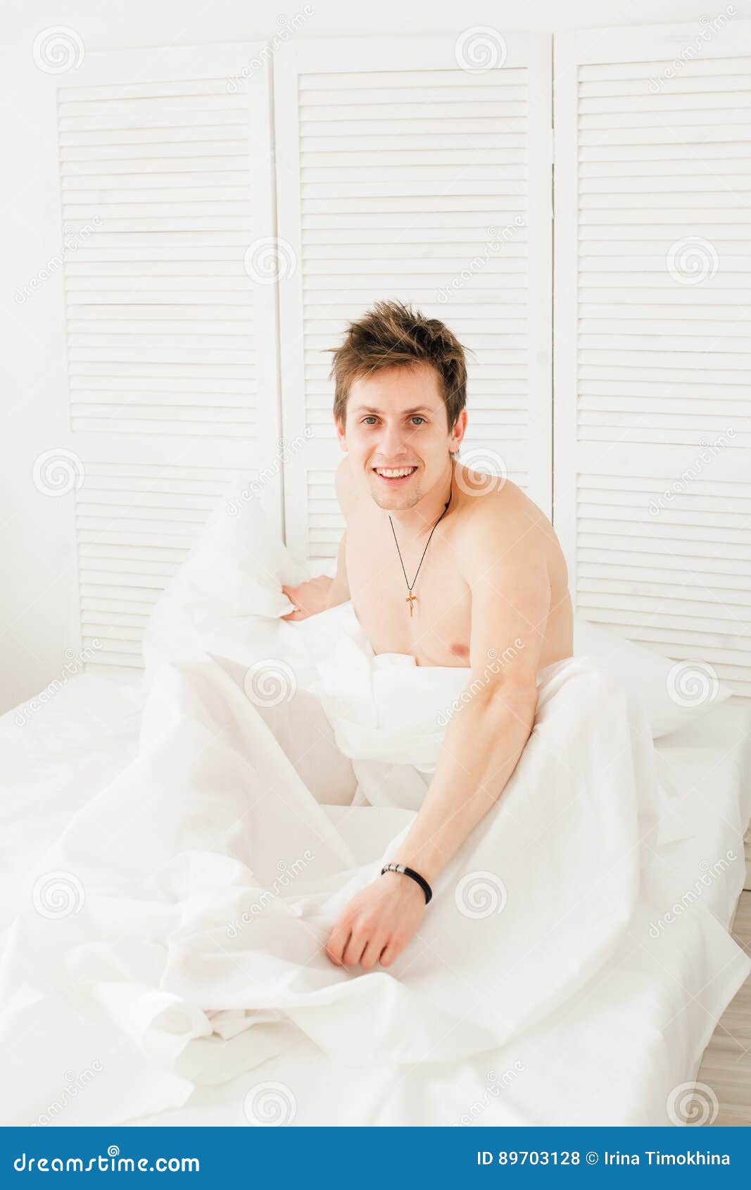 Young Man Wakes Up in the Morning Stock Photo - Image of relaxation ...