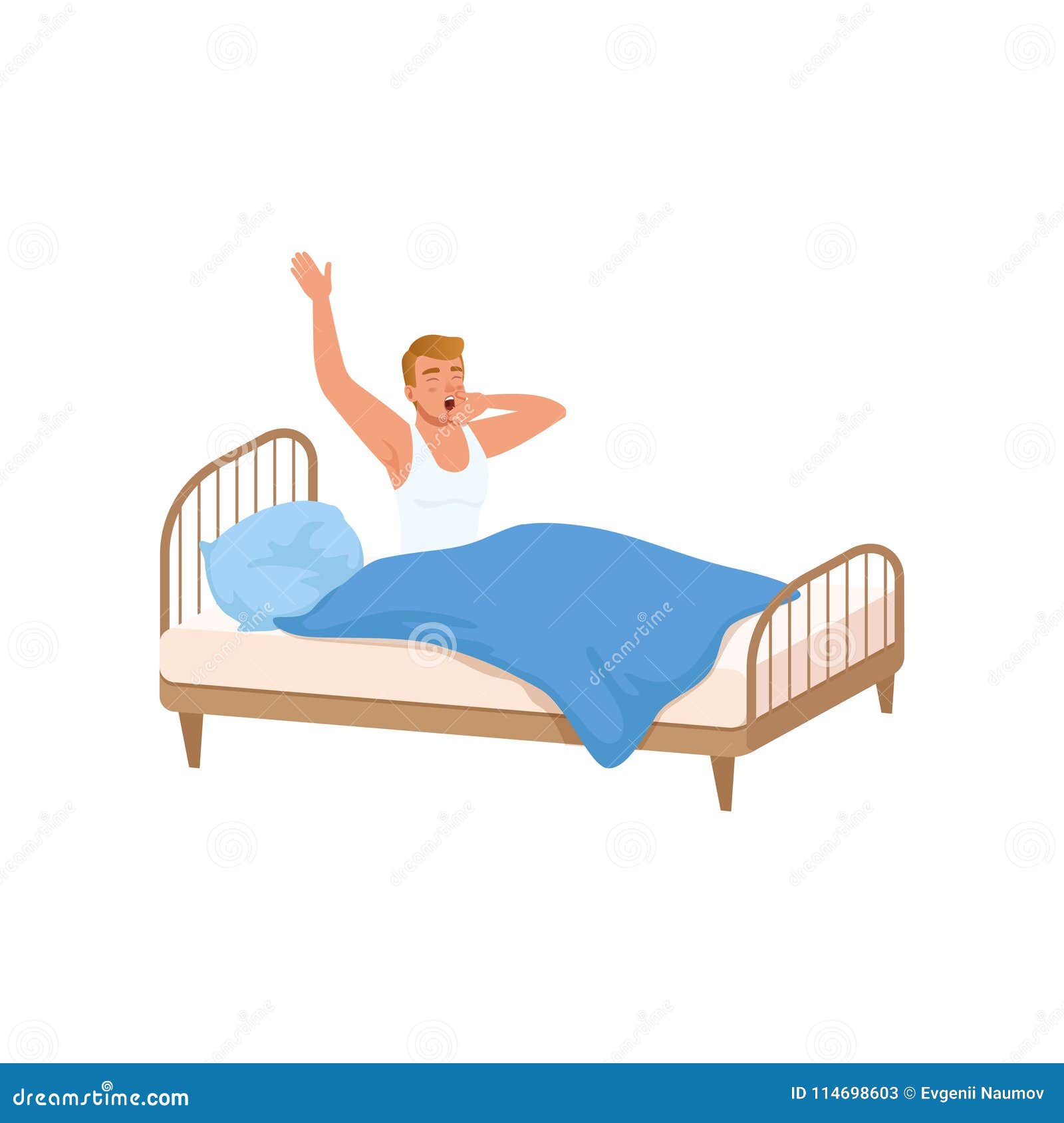 Young Man Waking Up At Morning In Good Mood. Awaken Happy Male ...