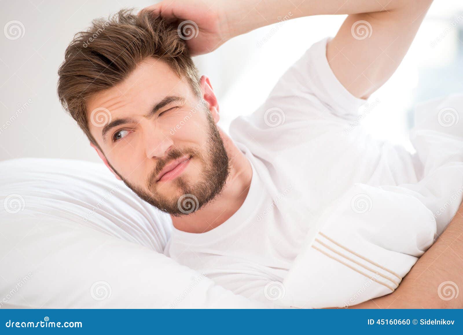 Young man waking up stock photo. Image of beautiful, portrait - 45160660