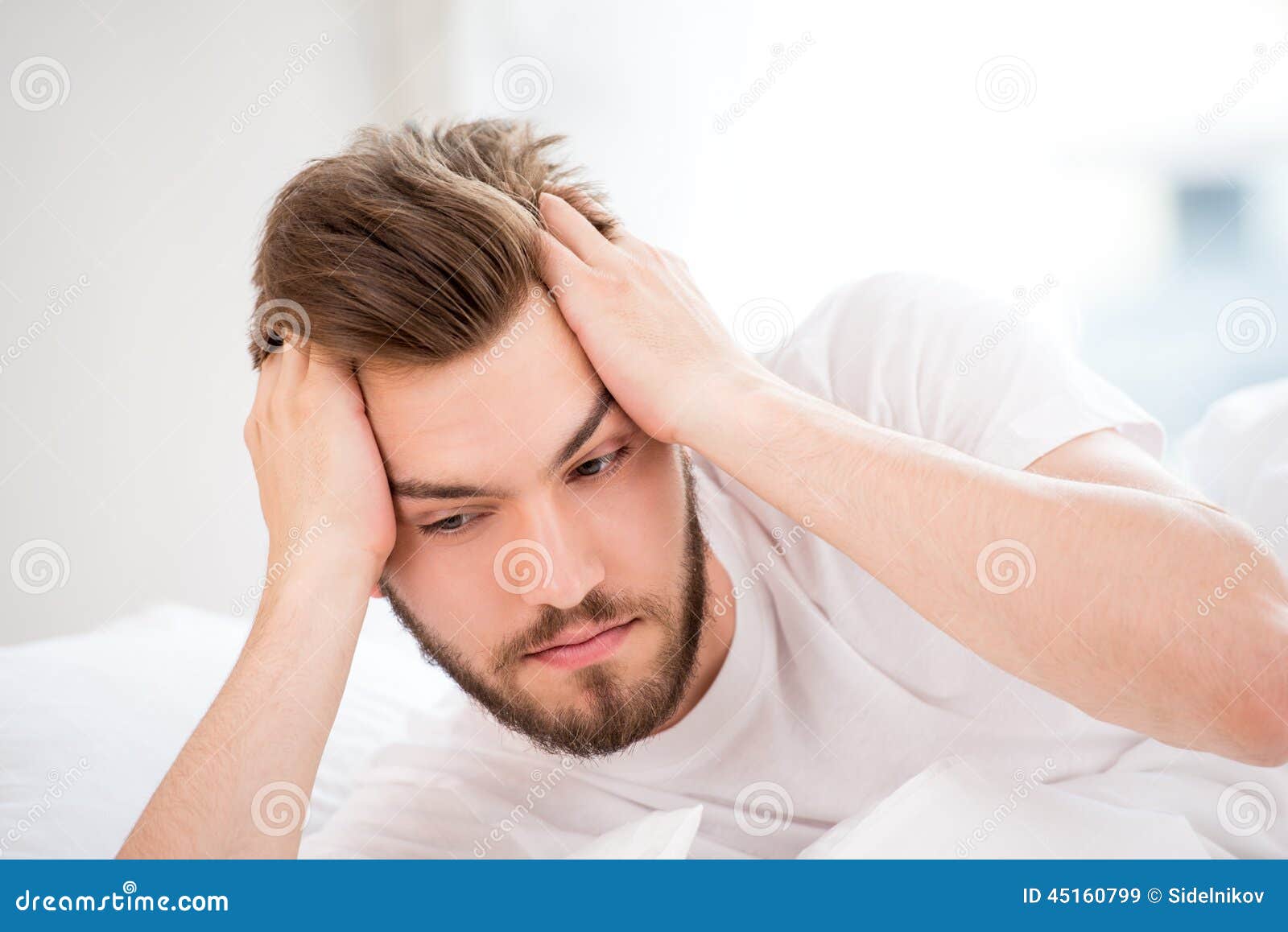 Young man waking up stock image. Image of ethnicity, sadness - 45160799