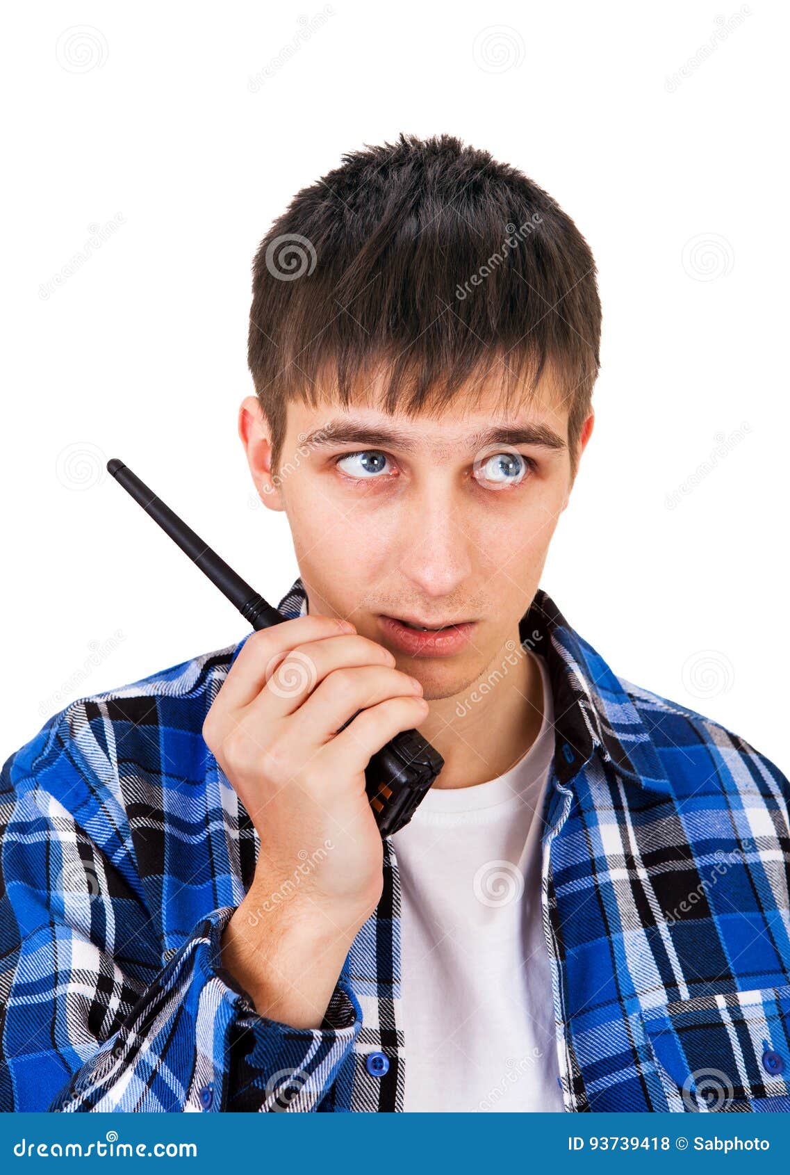 Young Man with Walkie Talkie Stock Photo - Image of background, stand ...