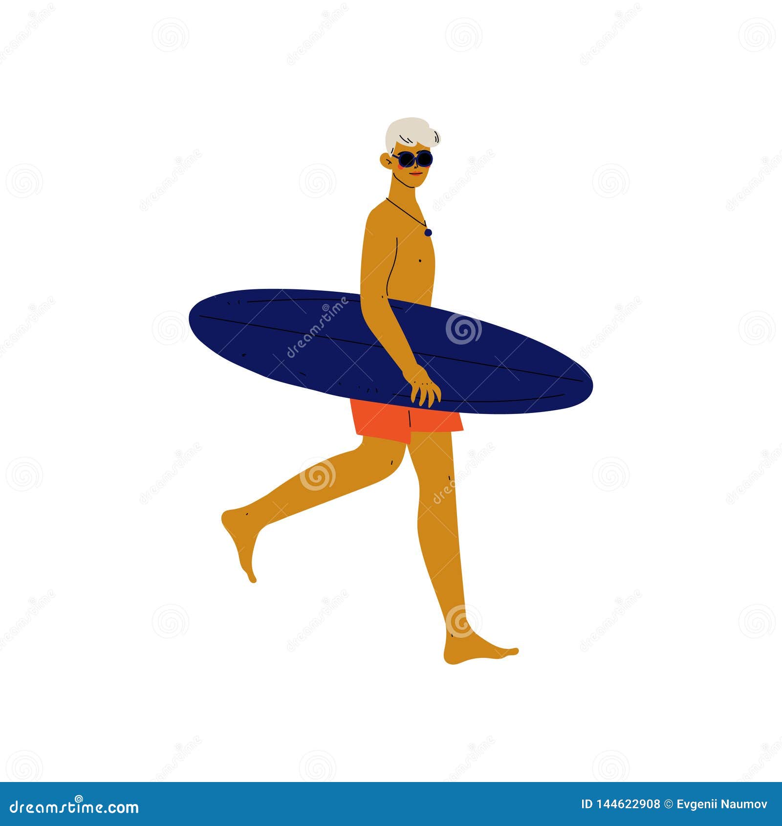 Man On Beach With Surfboard Cartoon Vector 35574579