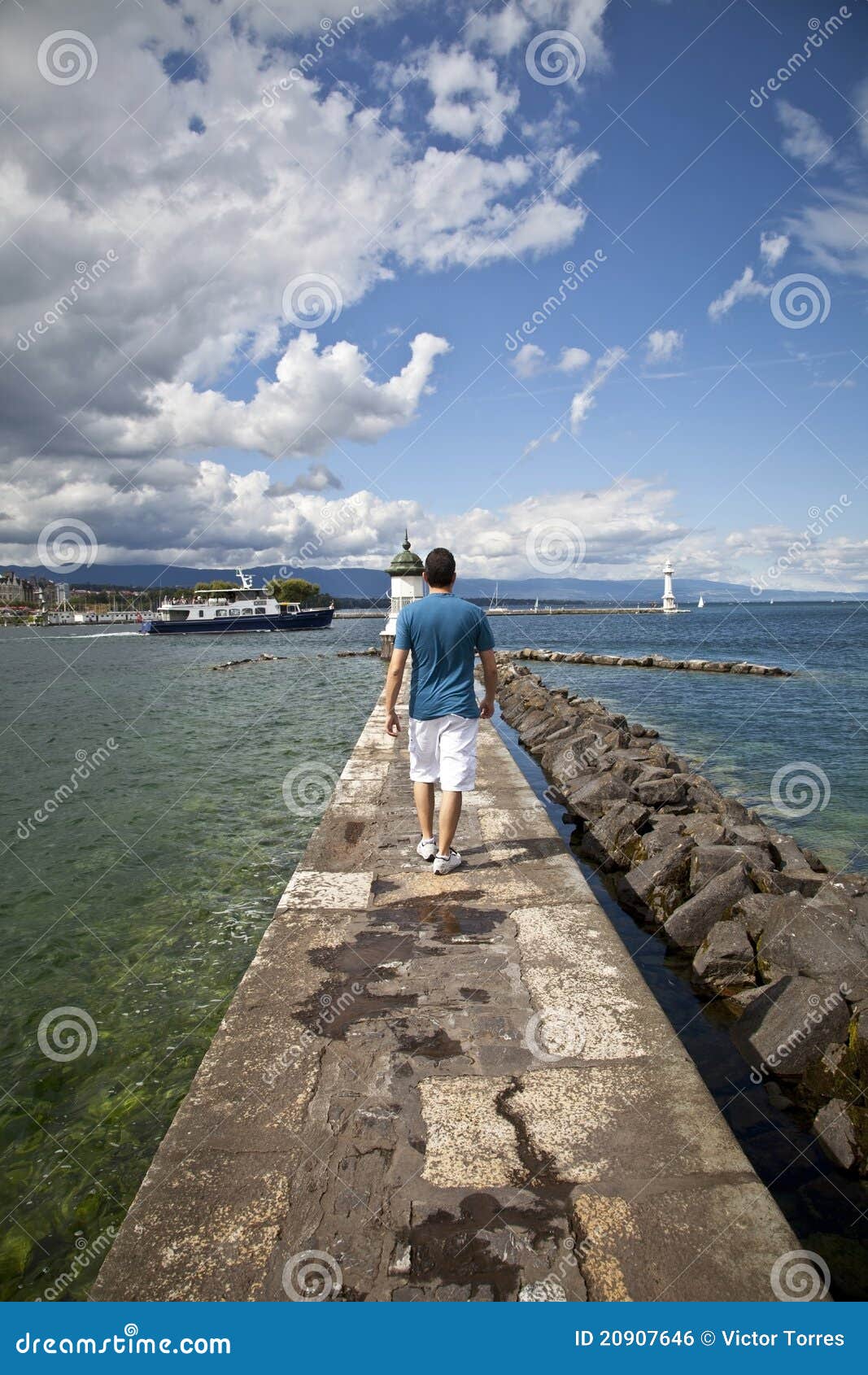 Young Man Walking in the Dock Stock Photo - Image of water, summer ...