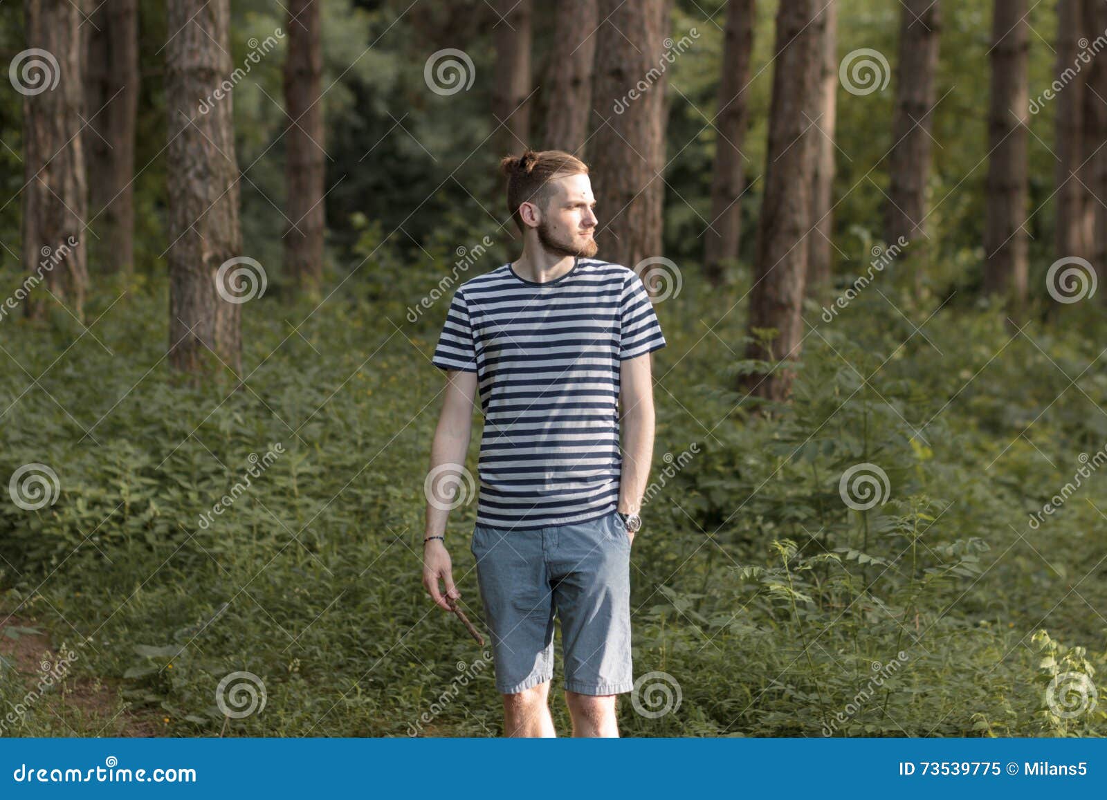 Young Man Walking in Forest Woods Stock Image - Image of walking, adult ...