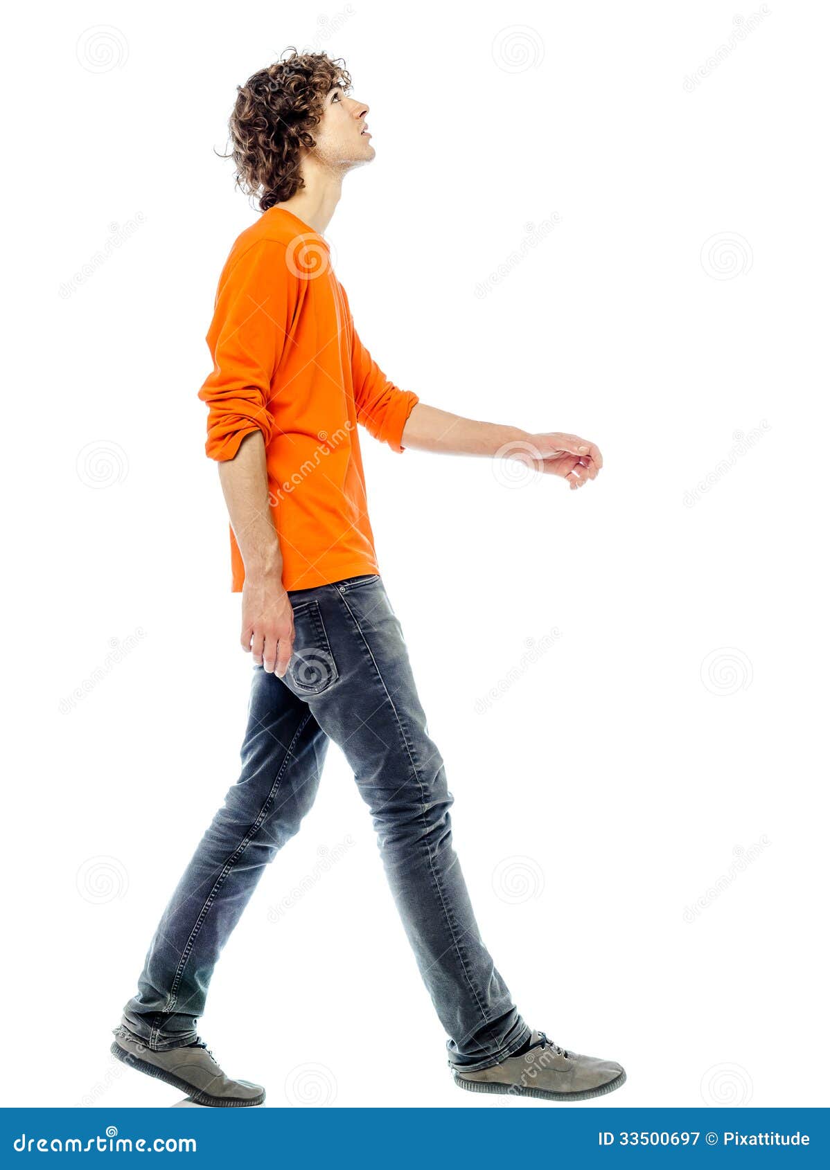 Young Man Walking Looking Up Side View Stock Image - Image of isolated ...