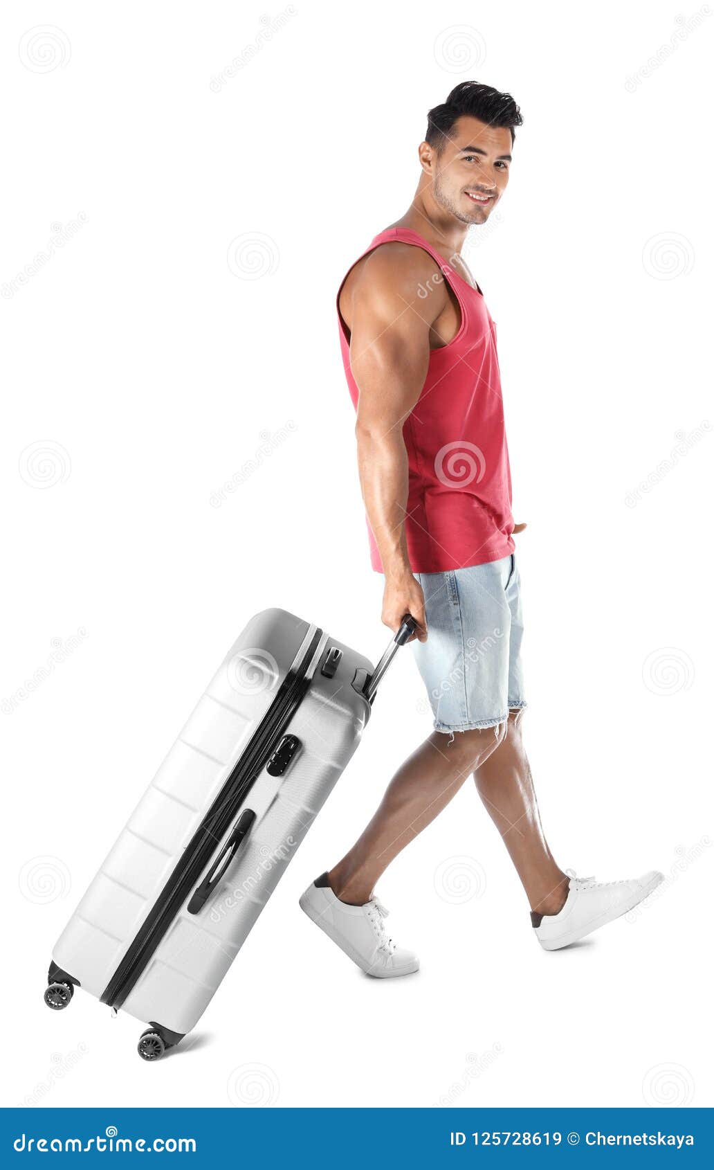 Young Man Walking with Suitcase Stock Image - Image of isolated, active ...