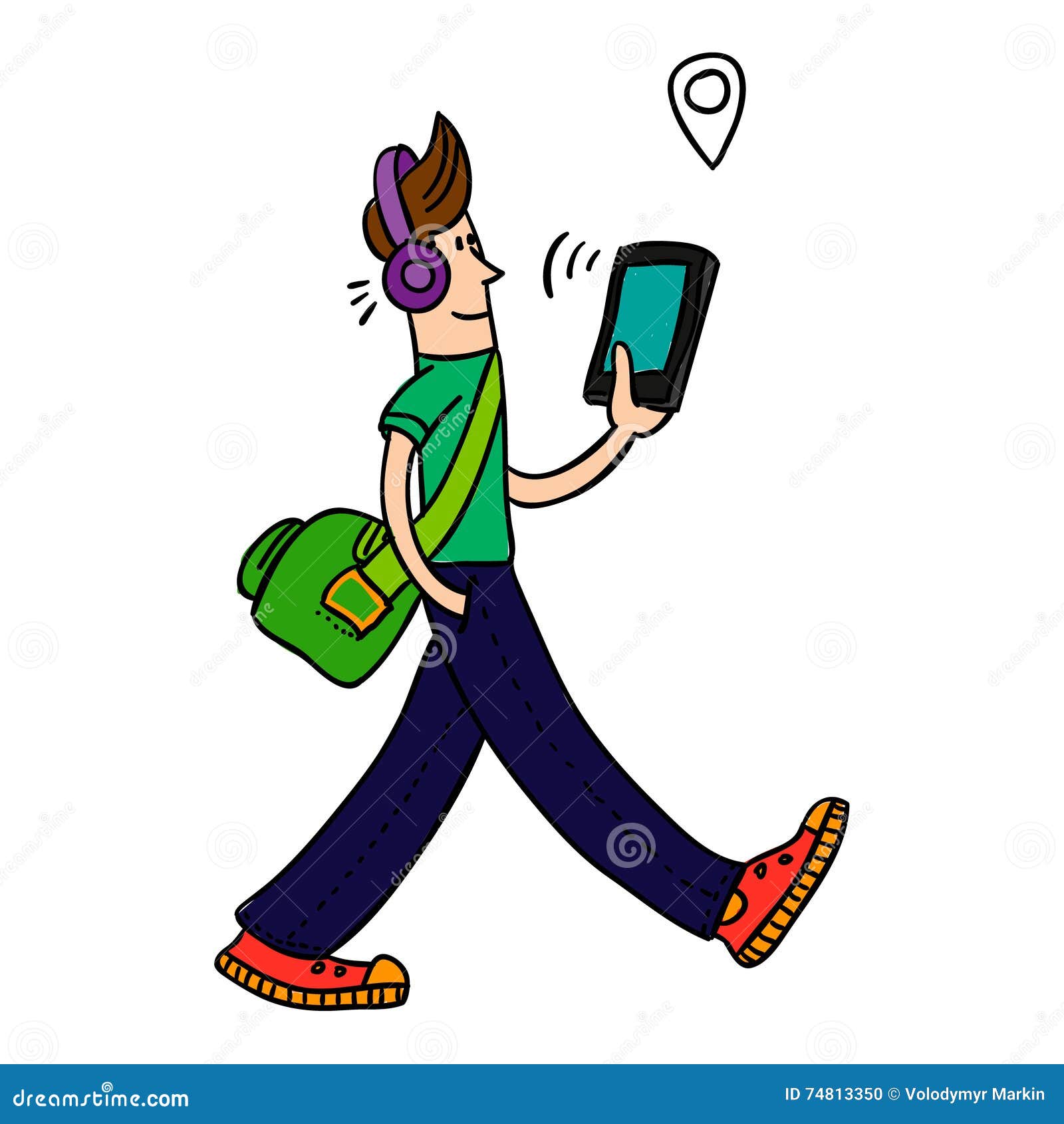 Young Man Walking with Tablet. Vector Illustration Stock Vector ...