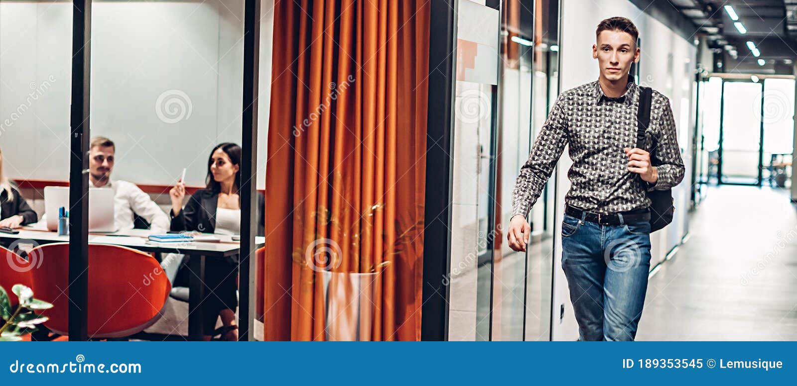 Young Man Walks Around Office Stock Image - Image of businessman ...