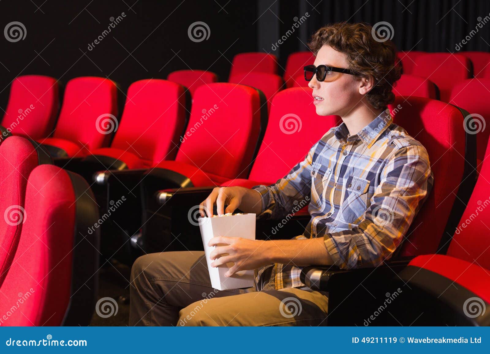 Young Man Watching a 3d Film Stock Image - Image of cinema, popcorn ...