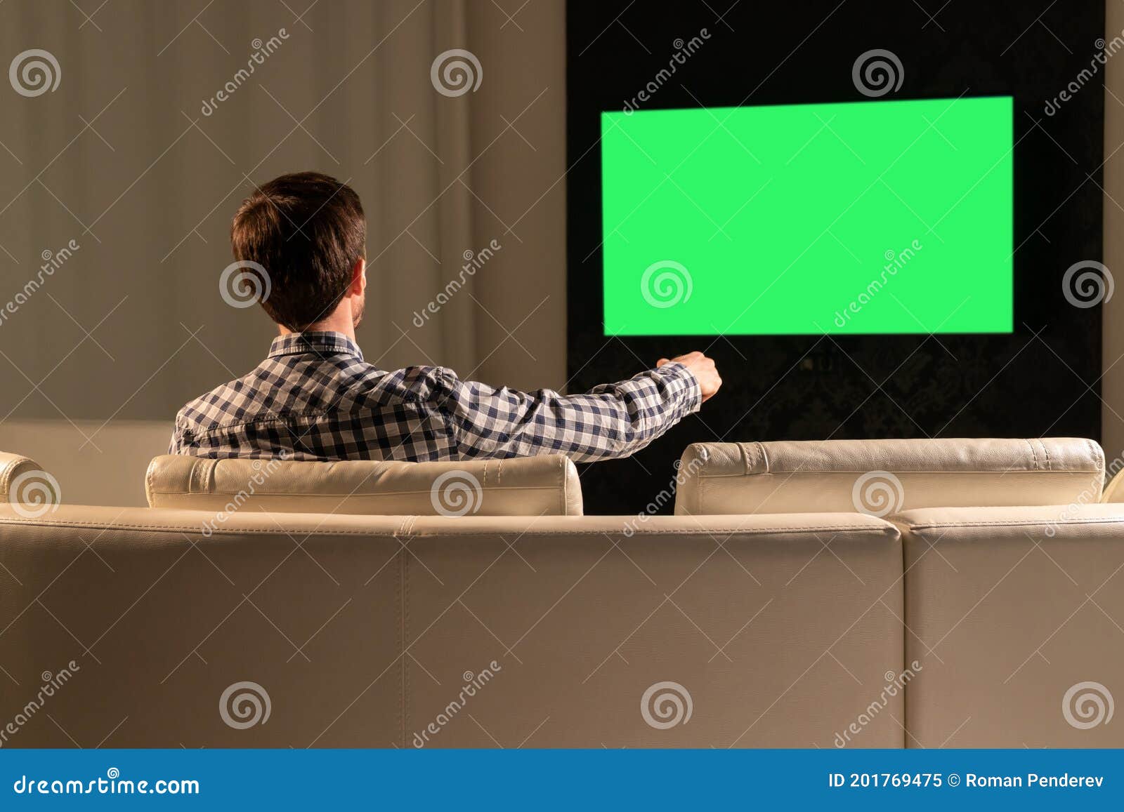A Young Man is Watching Green Screen Stock Image - Image of monitor ...