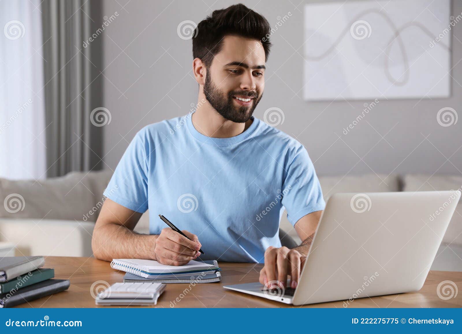 Young Man Watching Webinar at Table Stock Image - Image of academic ...
