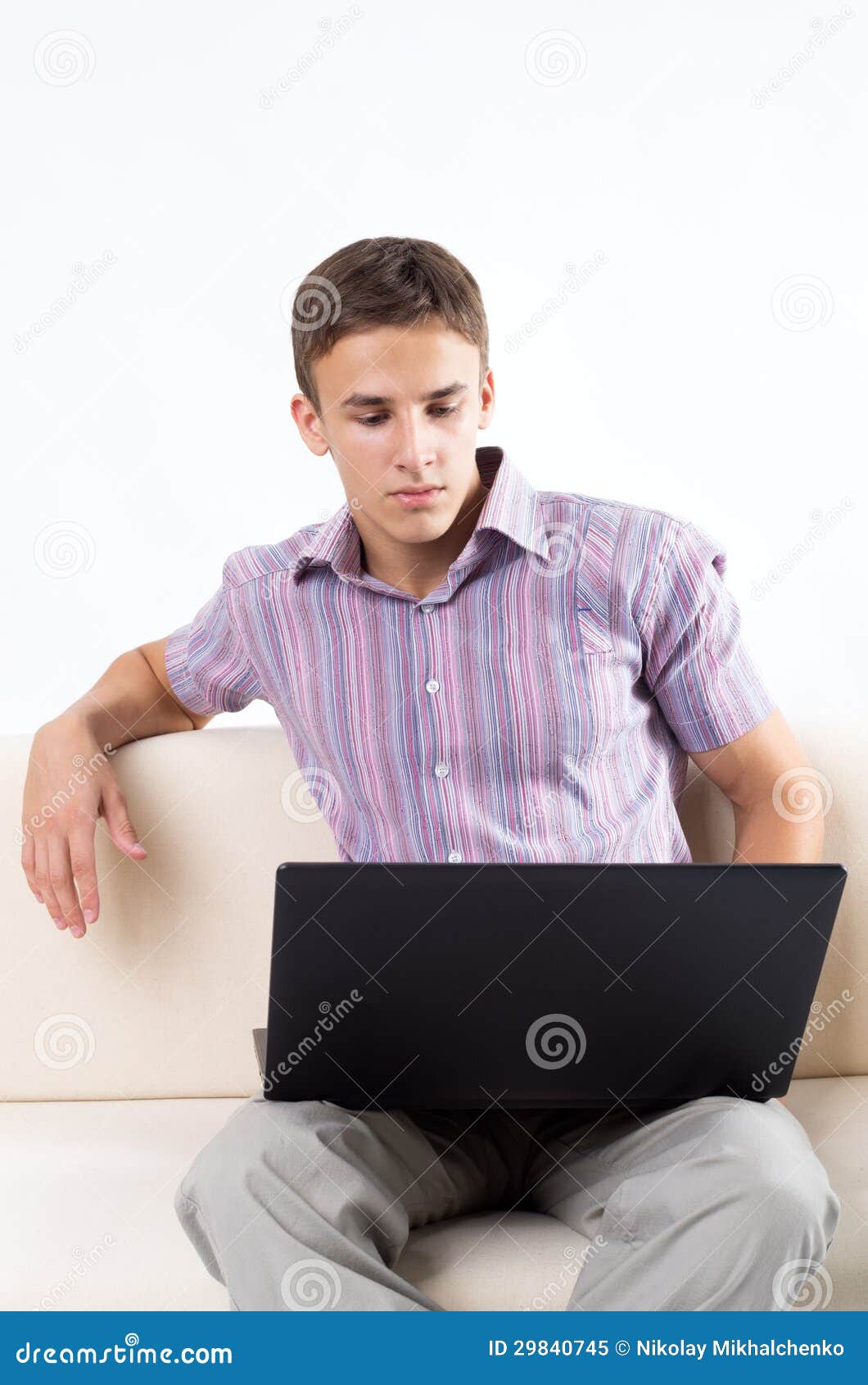 Young Man Working on Computer Stock Image - Image of watch, business ...