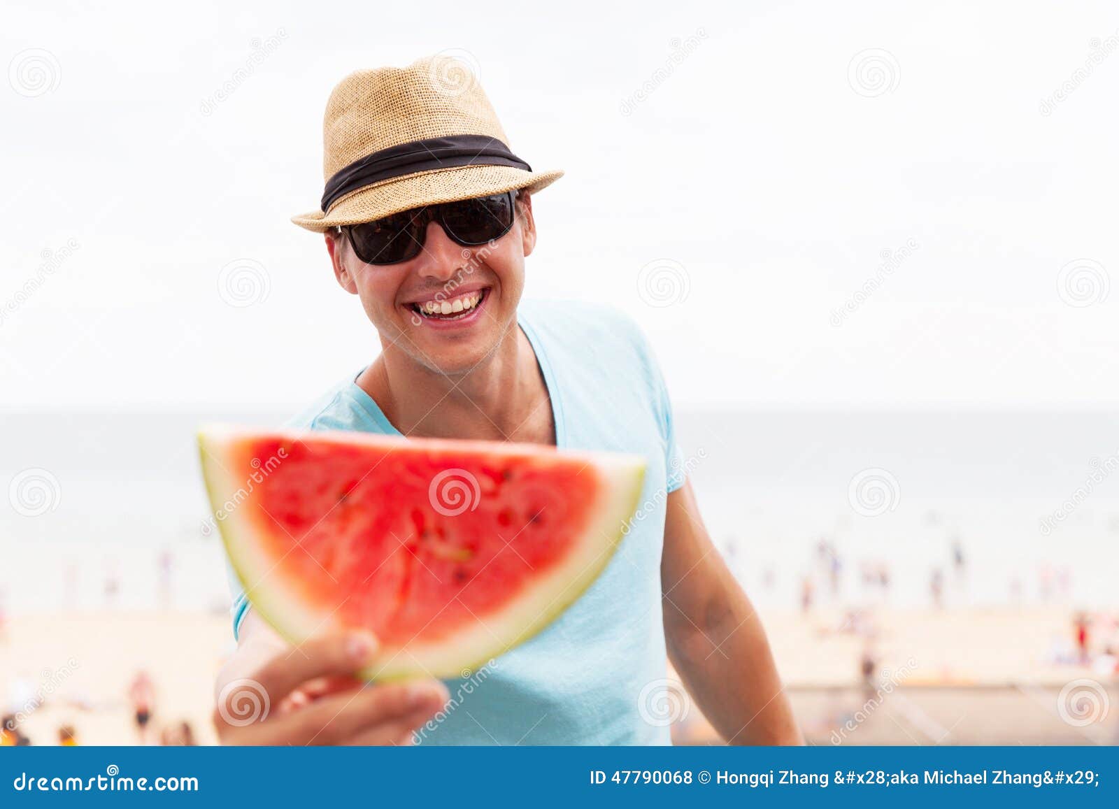 Young man watermelon stock photo. Image of beach, happy - 47790068