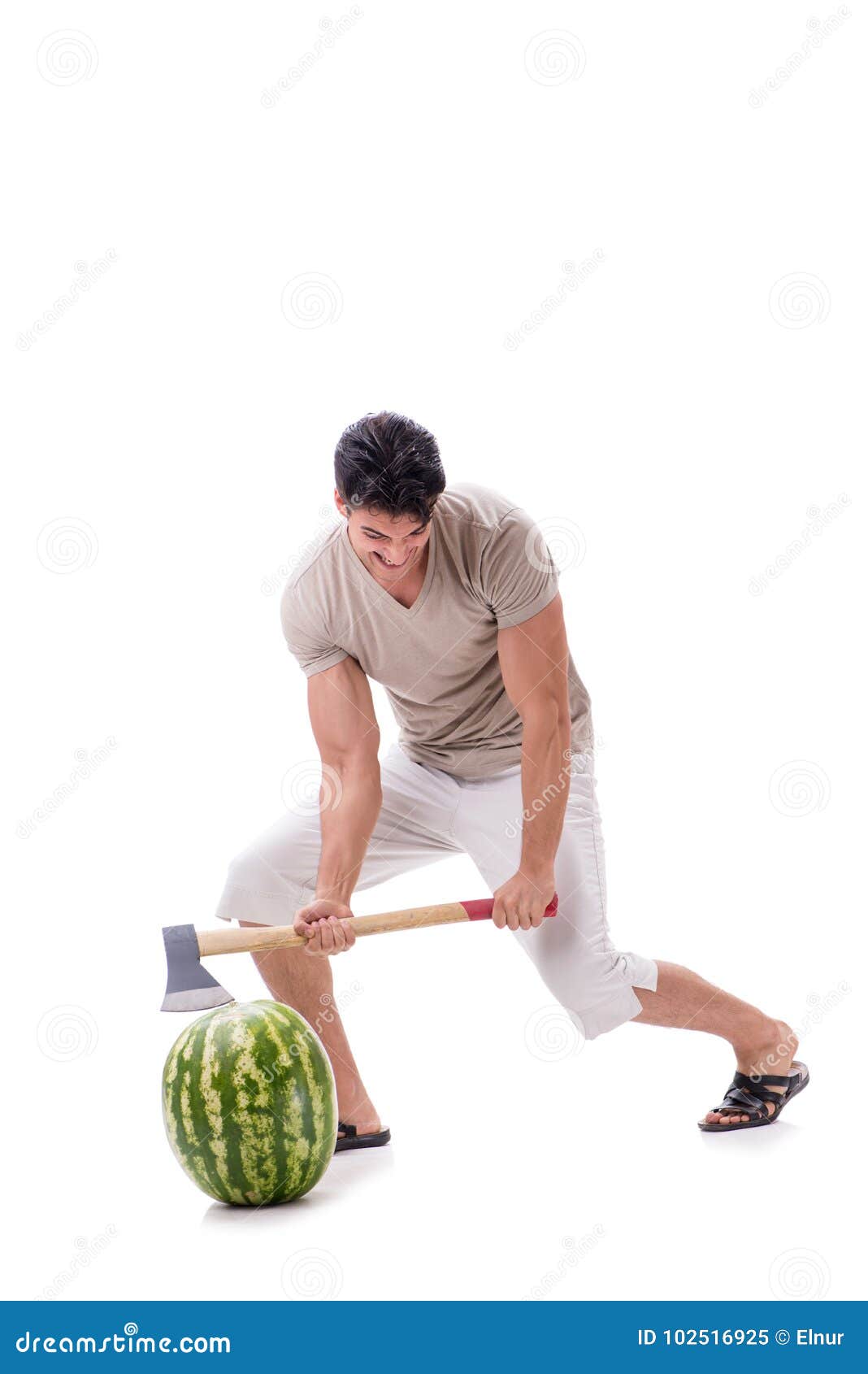 The Young Man with Watermelon Isolated on White Stock Image - Image of ...