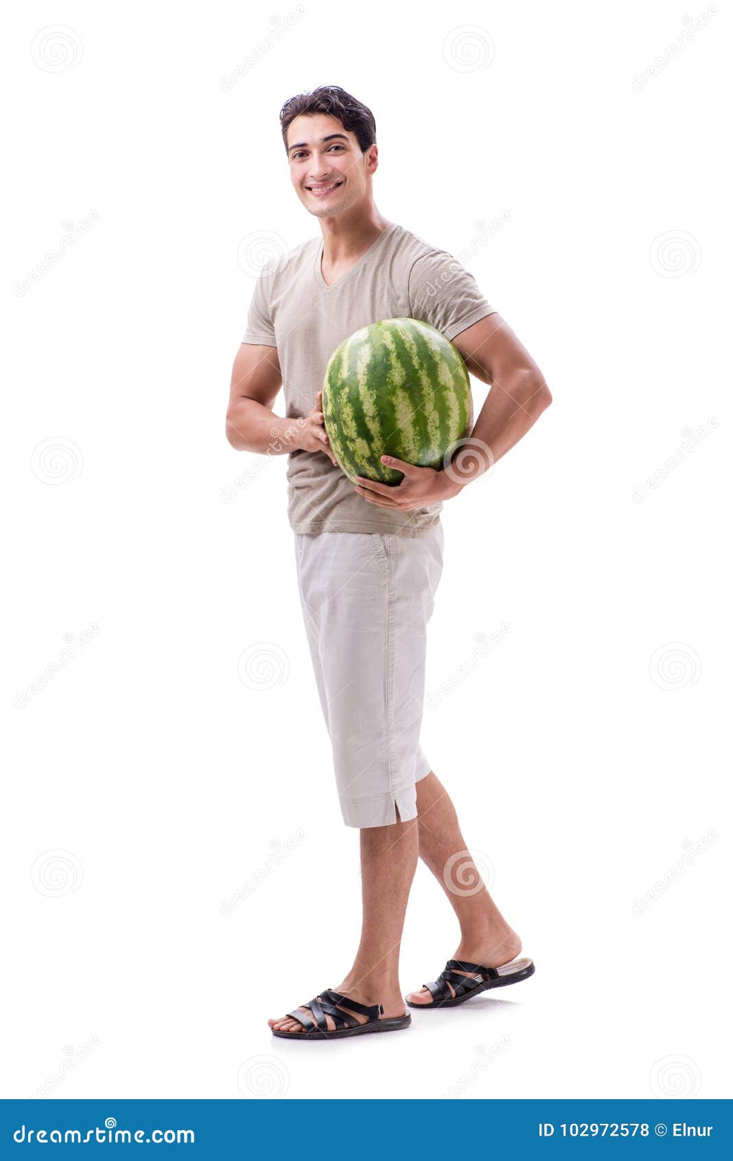 The Young Man with Watermelon Isolated on White Stock Photo - Image of ...