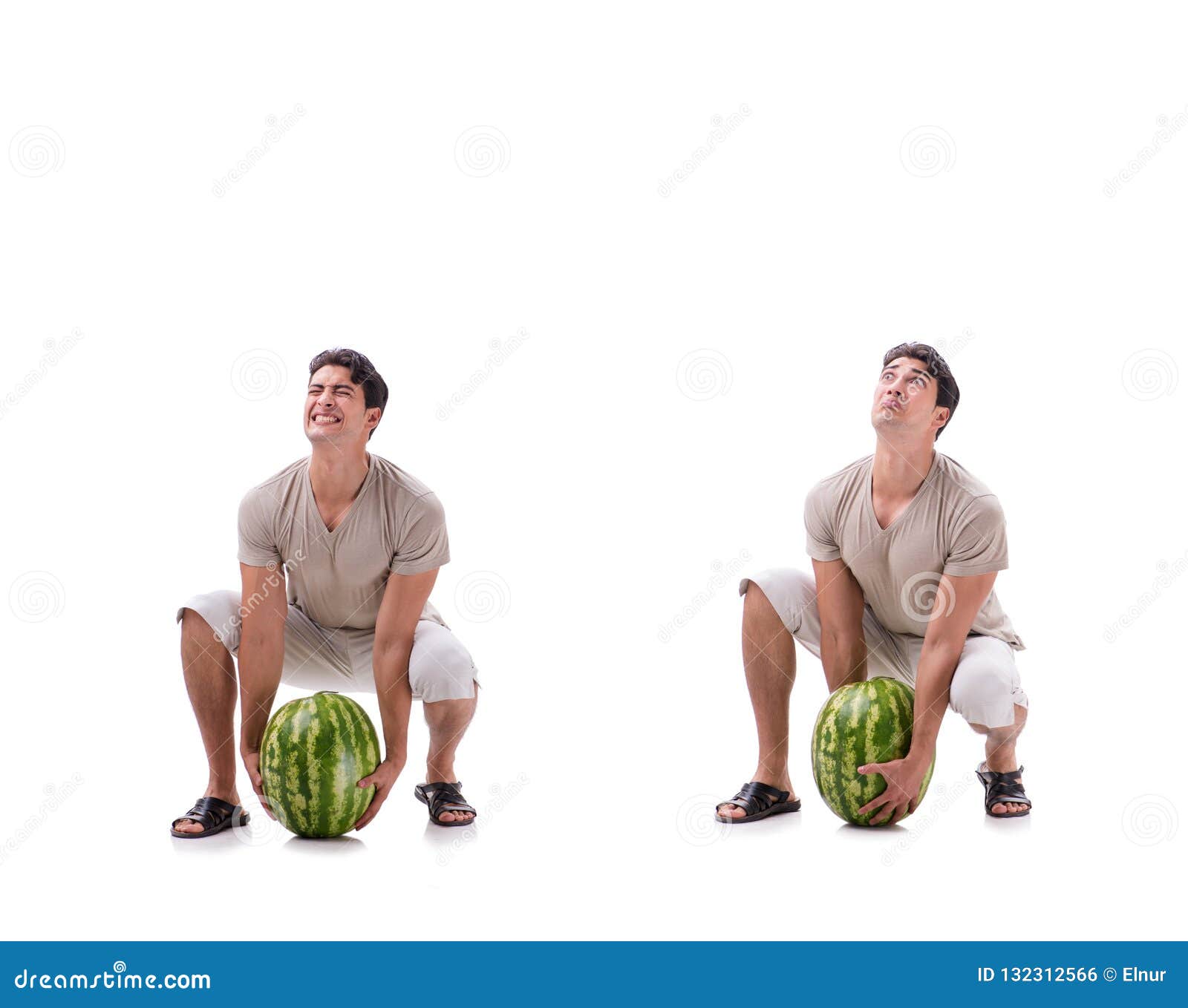 The Young Man with Watermelon Isolated on White Stock Photo - Image of ...