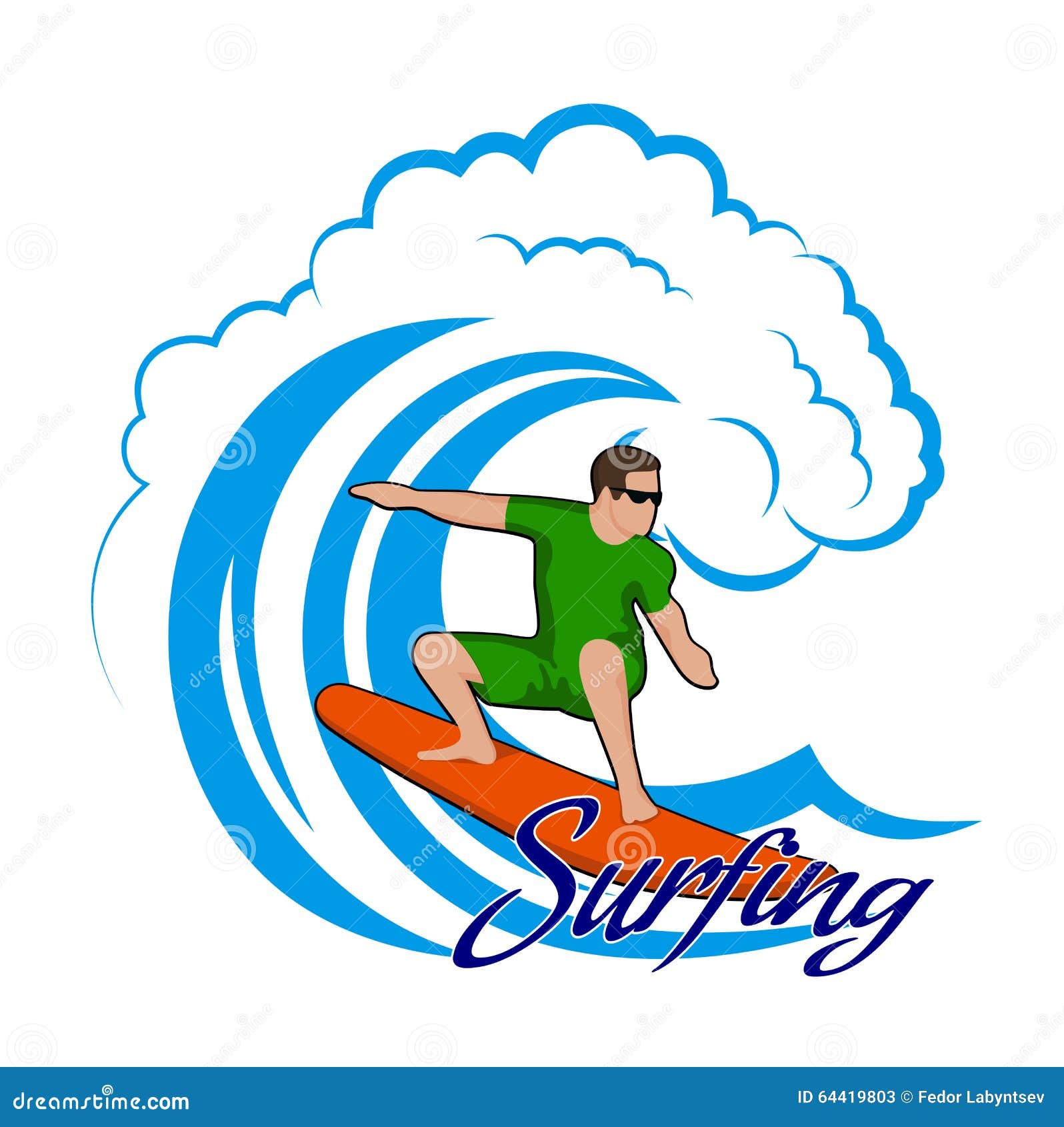 Young Man on a Wave Color Clipart Stock Vector - Illustration of male ...