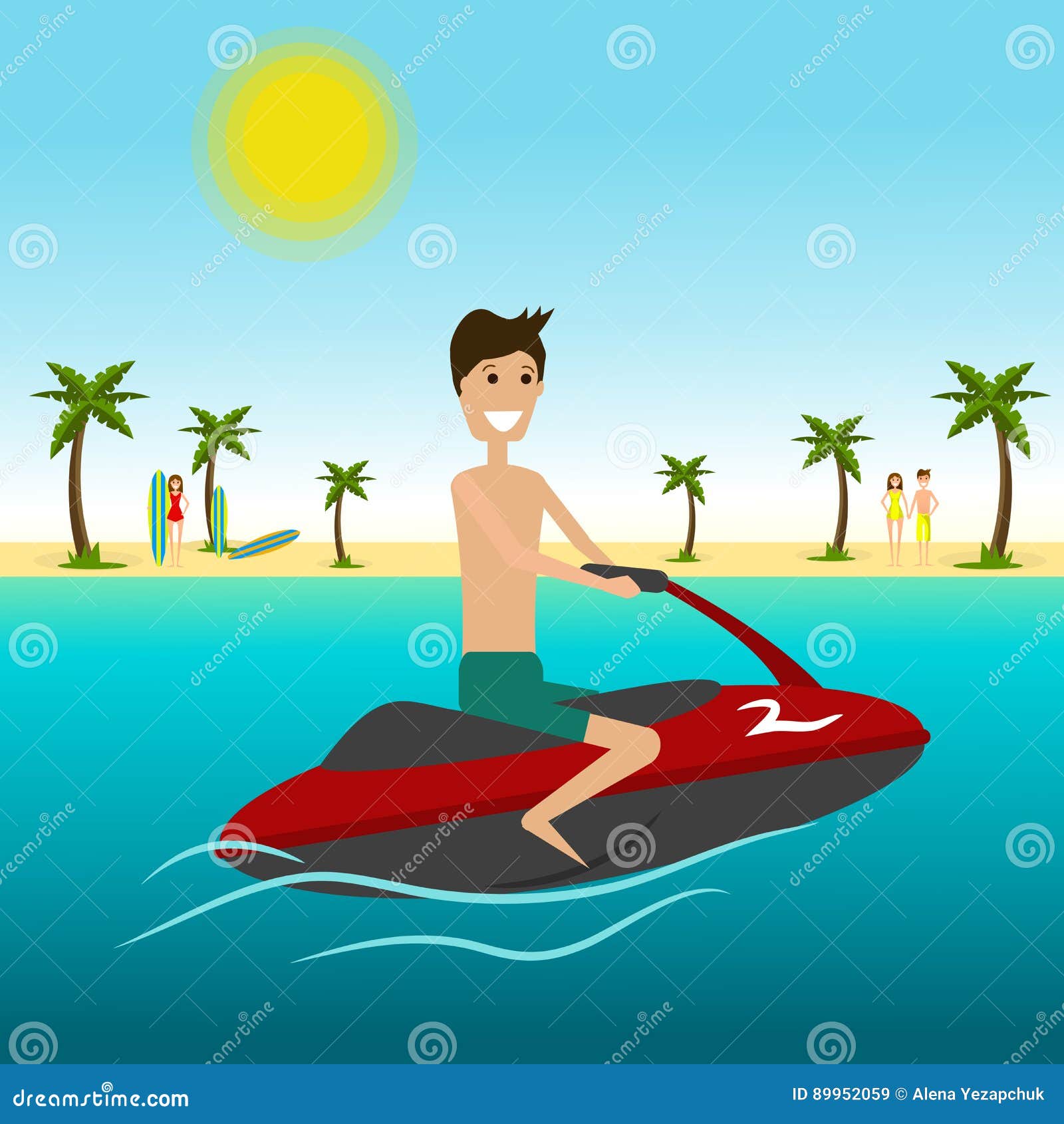 Young Man on Waves Runner. Vector. Flat Style. Stock Vector ...