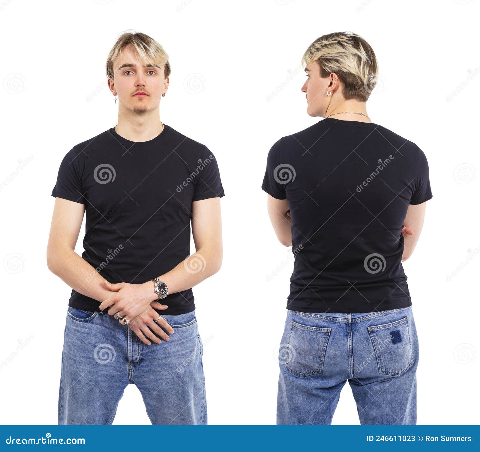 Young Man Posing with Blank Black Shirt Stock Image - Image of short ...