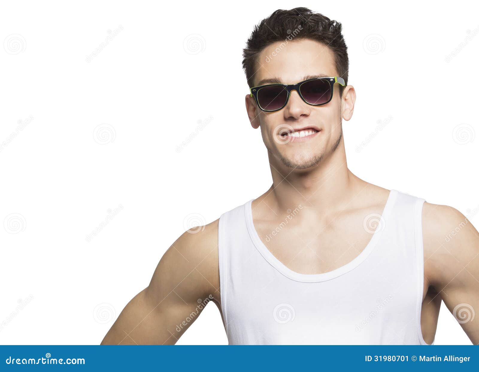 Young Man Wearing Goggle in Tanktop Stock Image - Image of human, hair ...