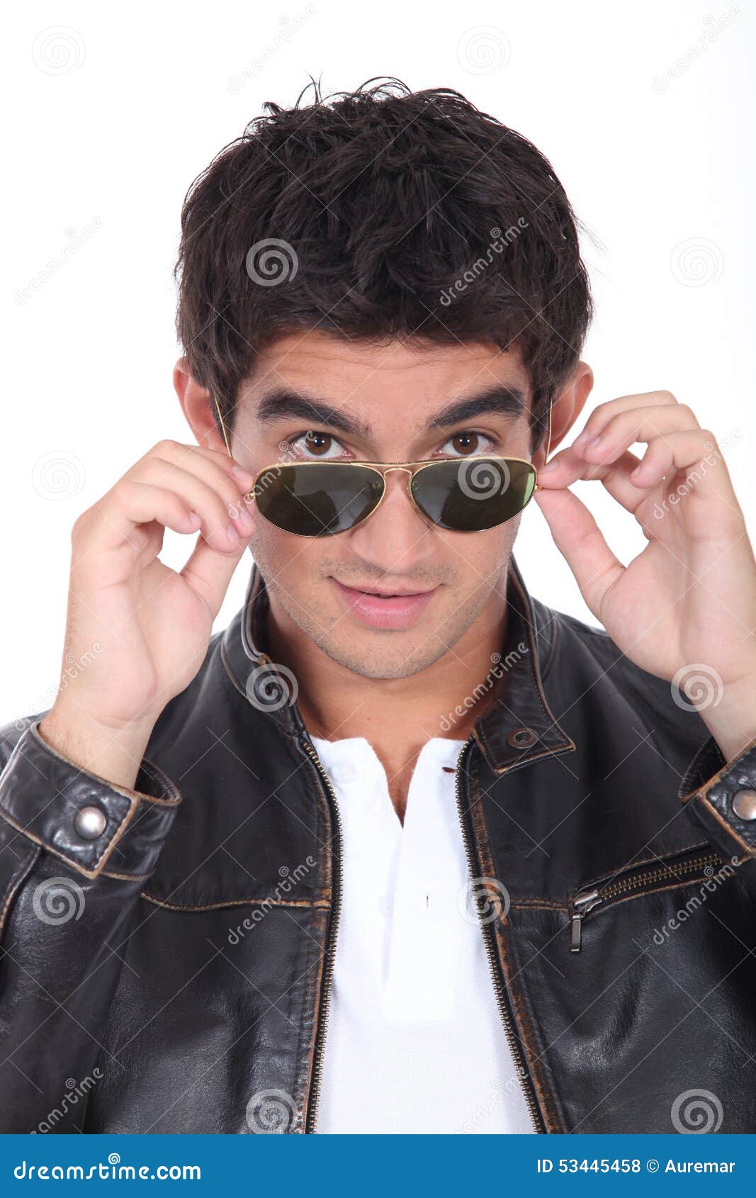 Young Man Wearing Leather Jacket Stock Photo - Image of fashion ...