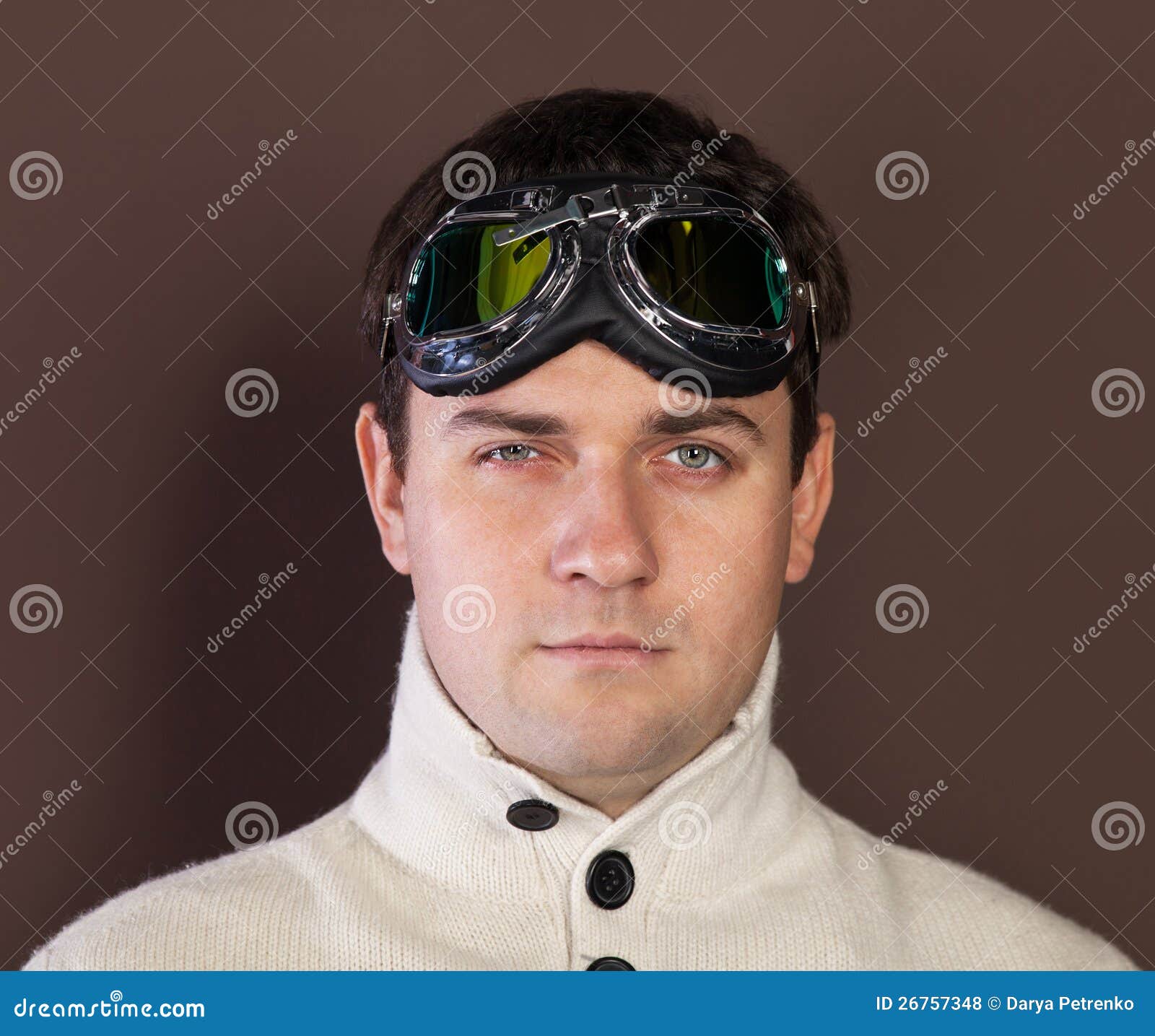 Young Man Wearing Old-fashioned Pilot Glasses Stock Photo - Image of ...