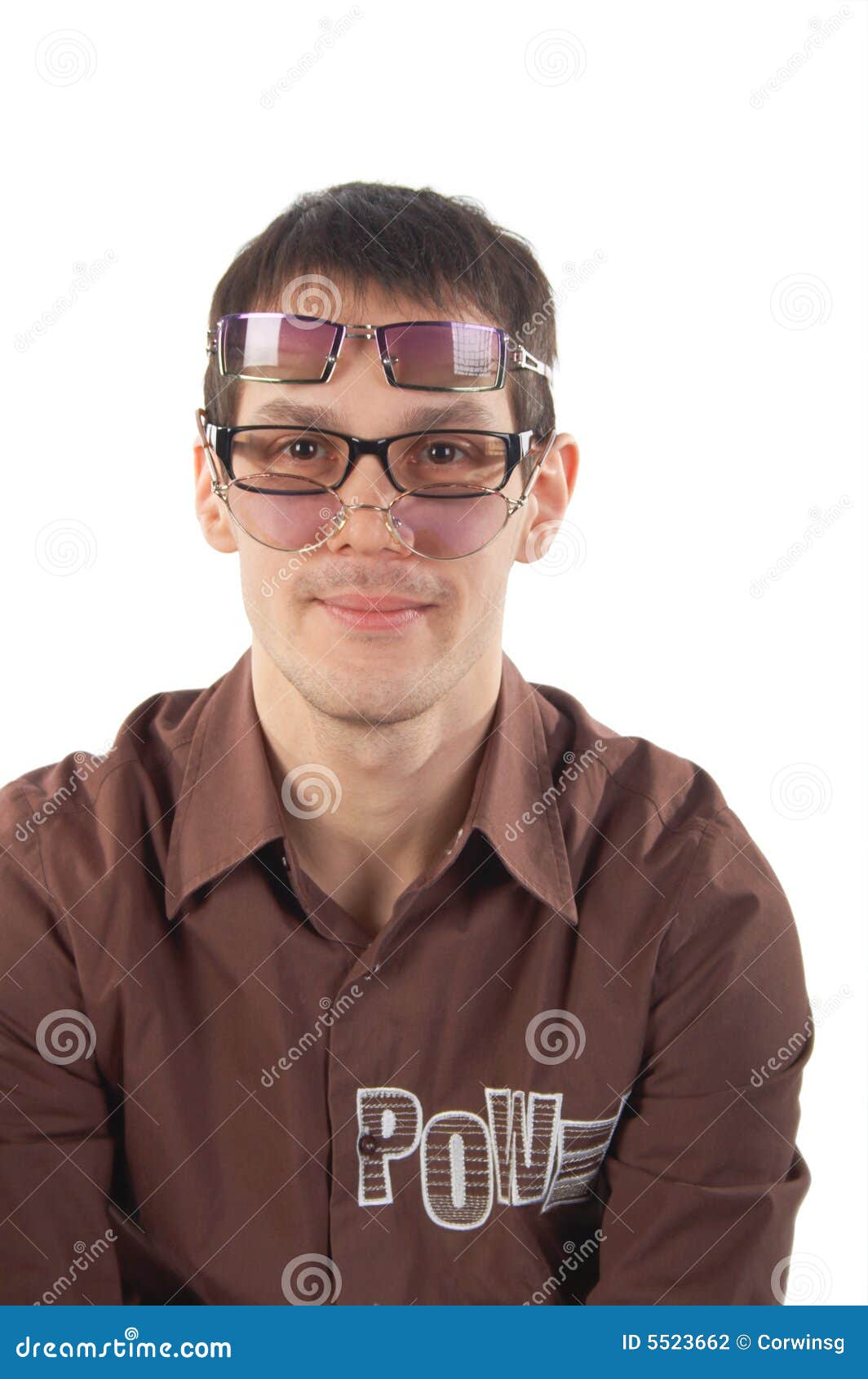 Young Man Wearing Three Glasses Stock Photo - Image of face, caucasian ...