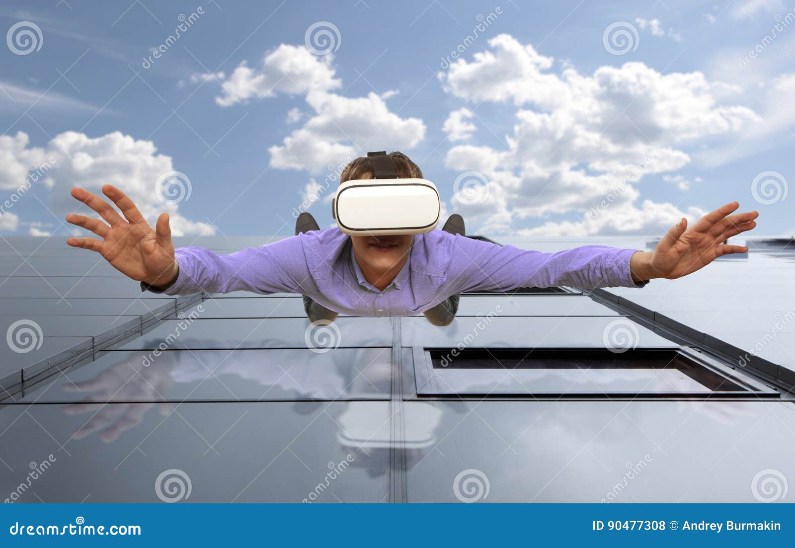Young Man Wearing Virtual Reality Glasses Flying Stock Photo - Image of ...