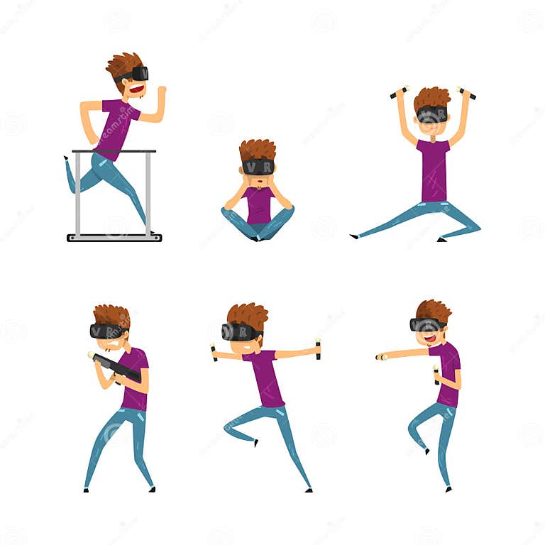 Young Man Wearing VR Glasses Interacting with Invisible Virtual Object ...