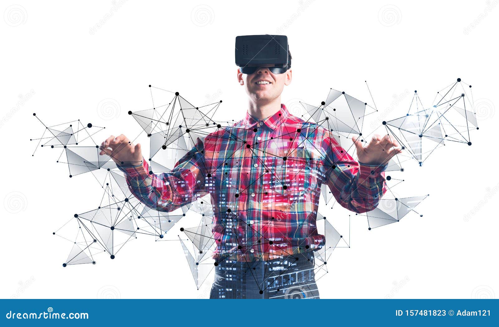 Young Man Wearing VR Goggles Stock Image - Image of gadget, manipulate ...