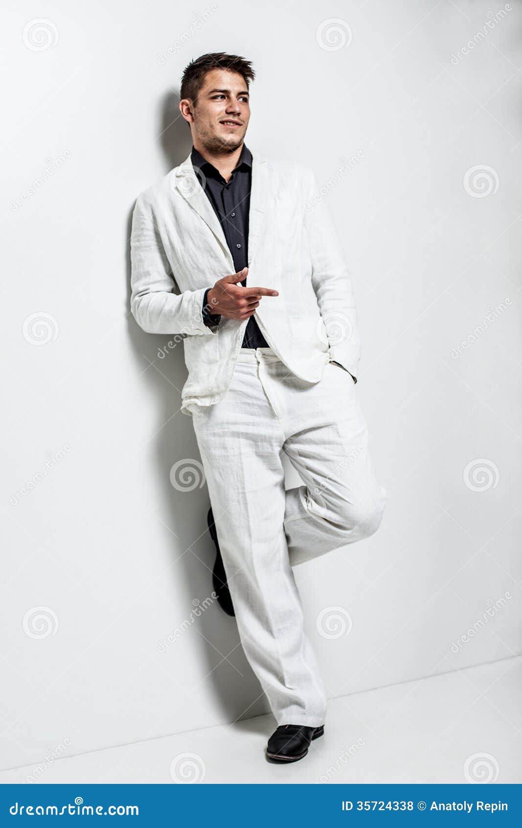 Young Man Wearing White Suit Stock Photo - Image of copyspace, smart ...