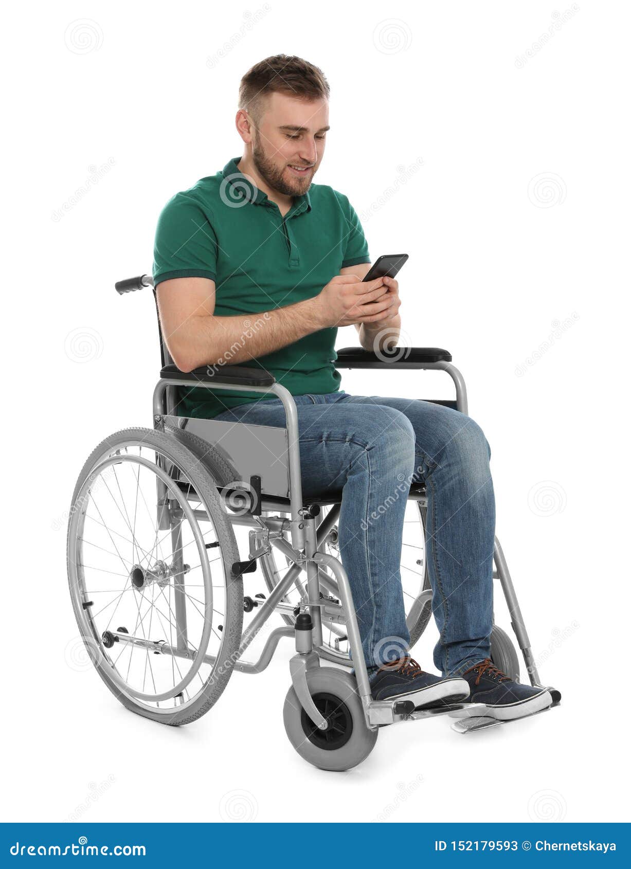 Young Man in Wheelchair with Mobile Phone Isolated Stock Image - Image ...