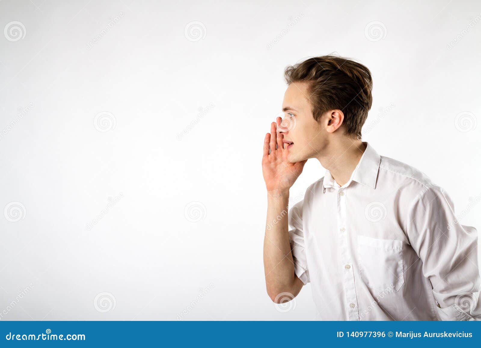 Young man is whispering stock photo. Image of scream - 140977396
