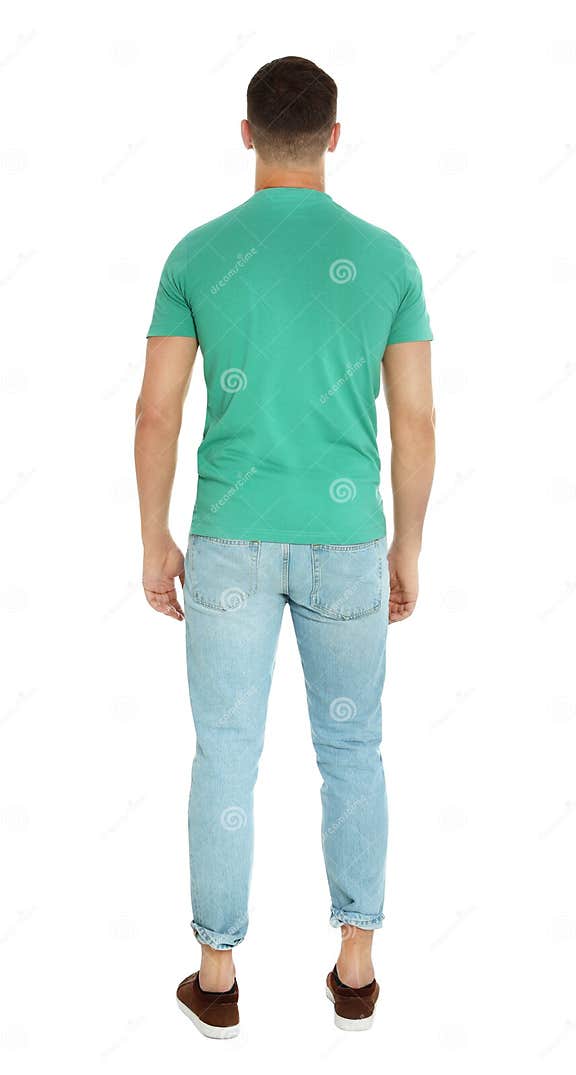 Young Man on White Background, View Stock Image - Image of denim ...